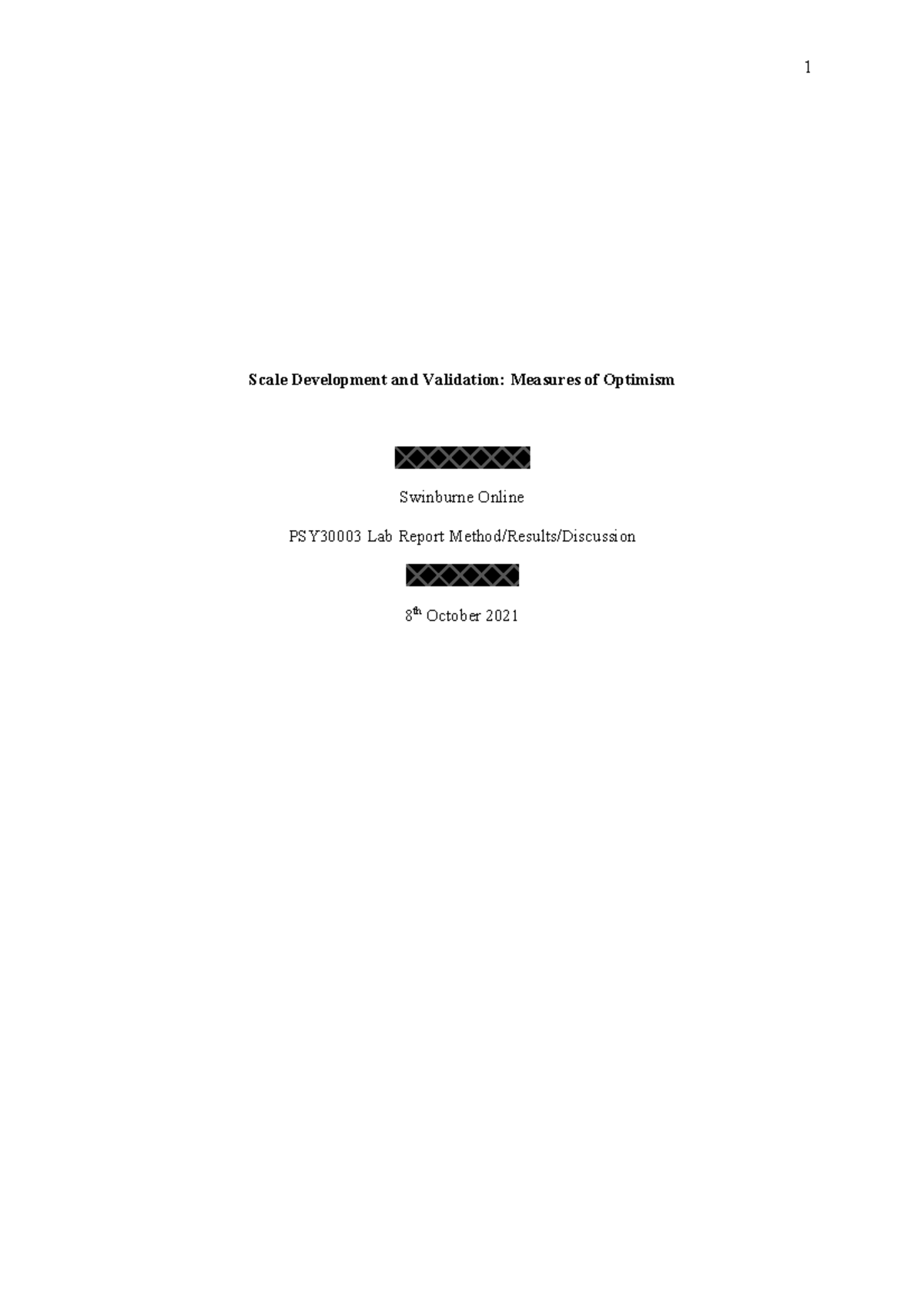Labreport scale dev - Scale Development and Validation: Measures of Optimism Swinburne Online ...