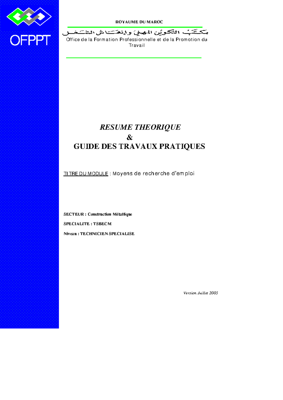 Moyens-de-Recherche-d-Emploi-CM-TSBECM.pdf - OFPPT ROYAUME DU MAROC RESUME THEORIQUE & GUIDE DES ...