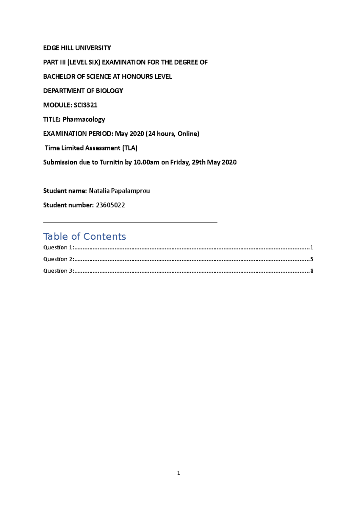 Exam 12 April 2020, answers - EDGE HILL UNIVERSITY PART III (LEVEL SIX ...