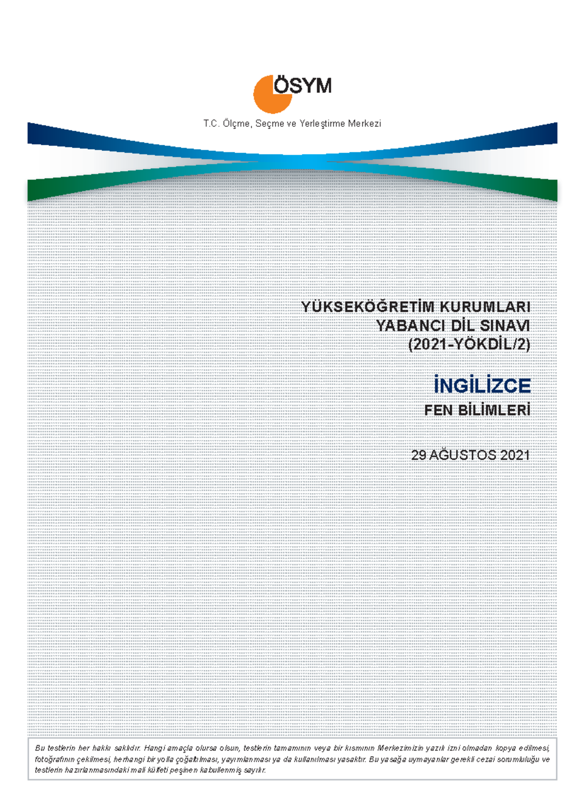 Yokdil 2 Ingilizce fen - SASDFASDF ASDFAS ASDF - T. Ölçme, Seçme ve ...
