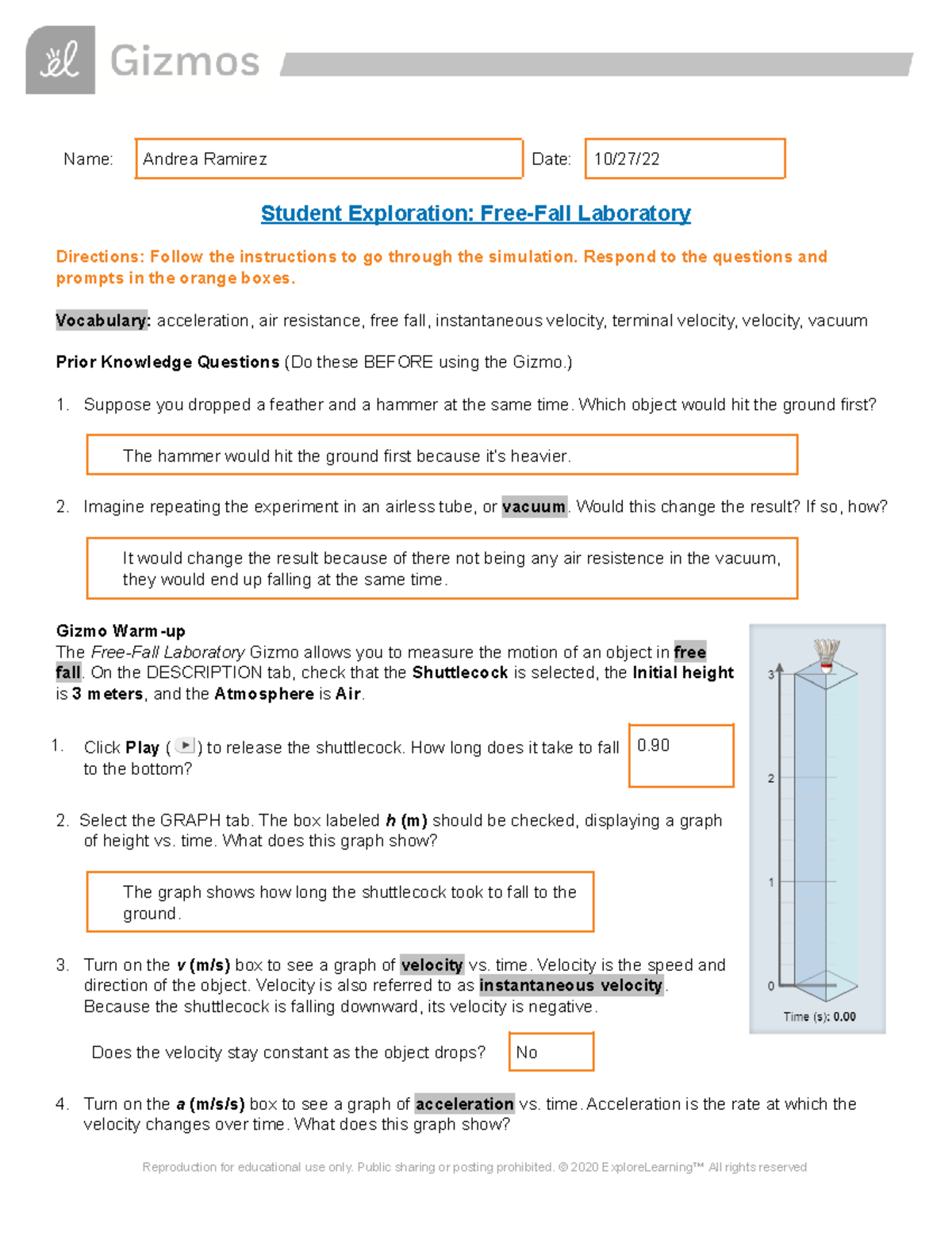 Andrea Ramirez - Simulation Lab Free Fall - 7358686 - Name: Andrea ...