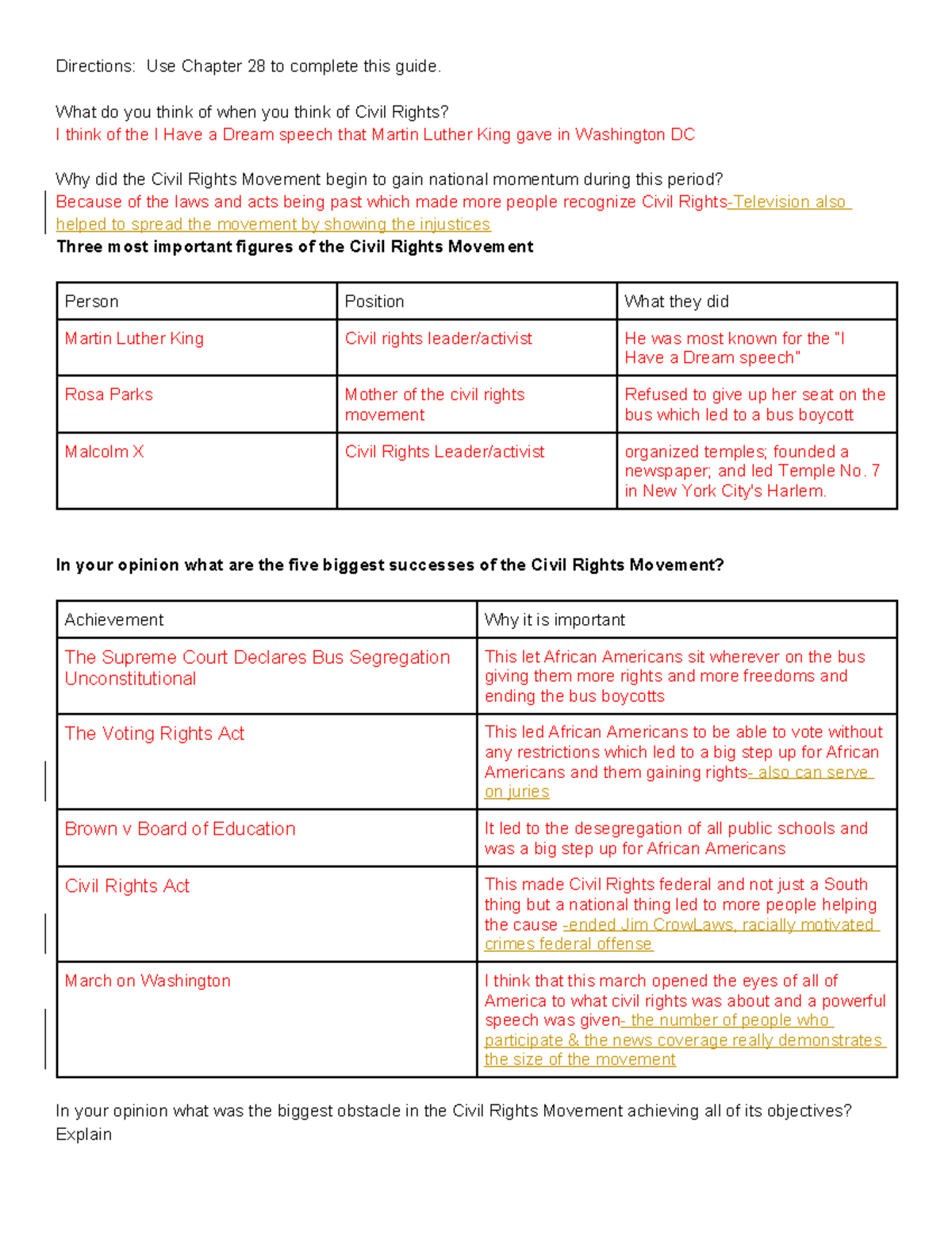 Aaron Bannister - Civil Rights Guide - Directions: Use Chapter 28 to ...