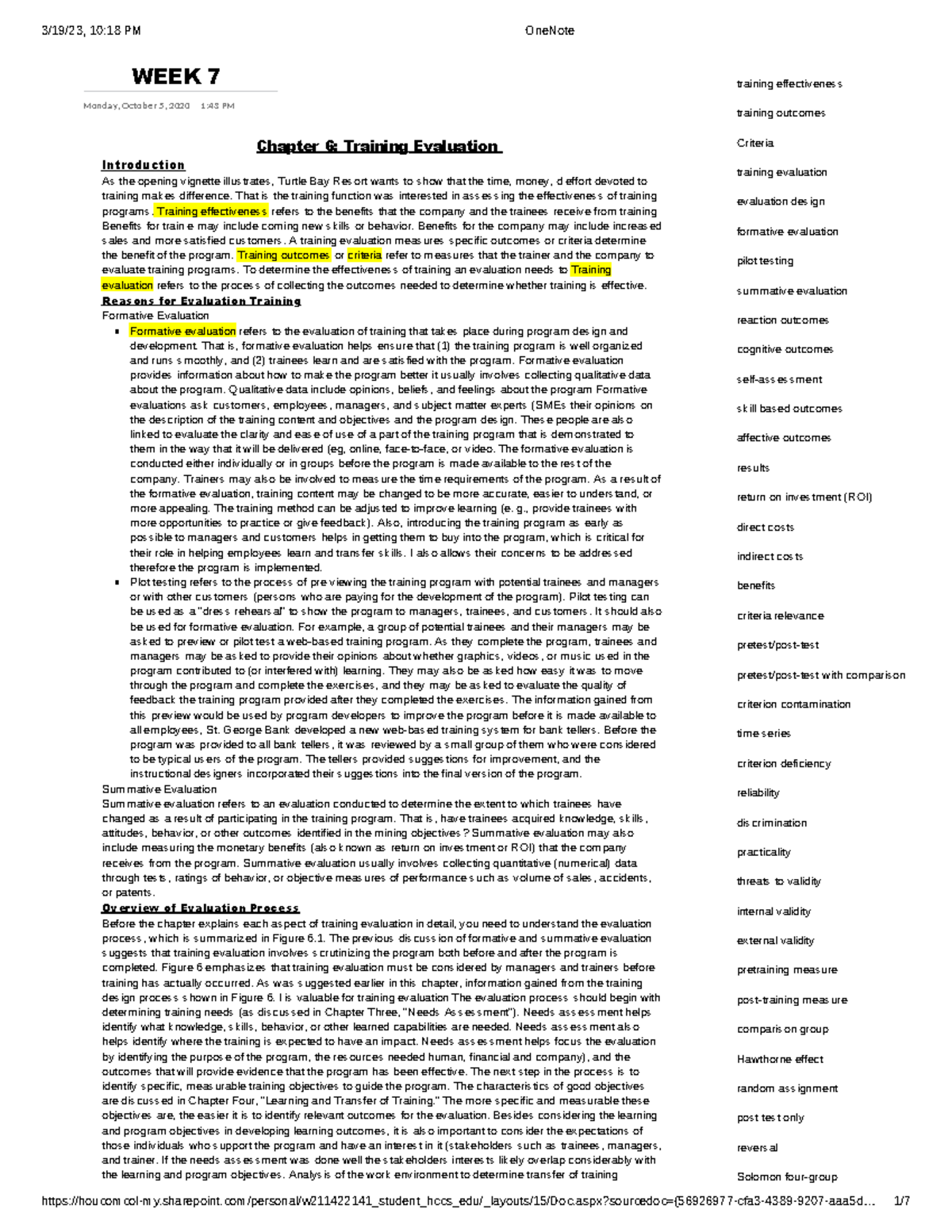 Chapter 6 Training Evaulation - WEEK 7 Monday, October 5, 2020 1:43 PM ...