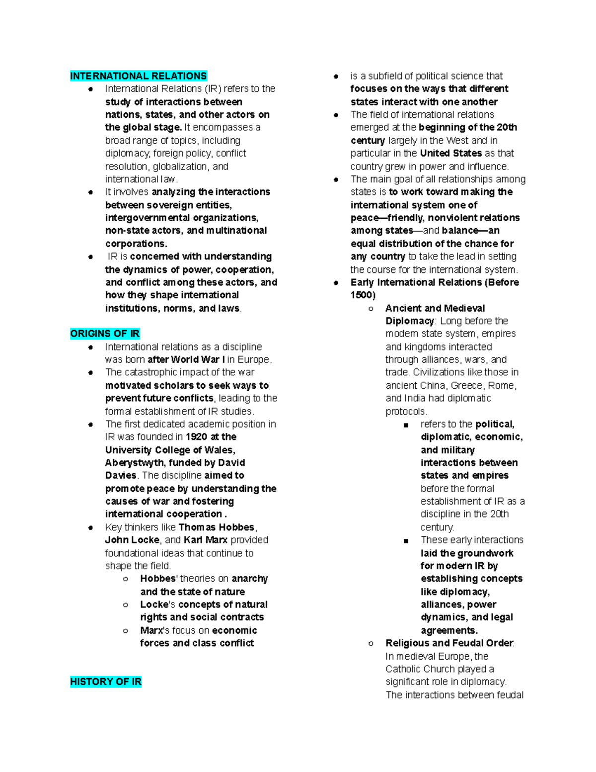 History of IR - INTERNATIONAL RELATIONS International Relations (IR ...