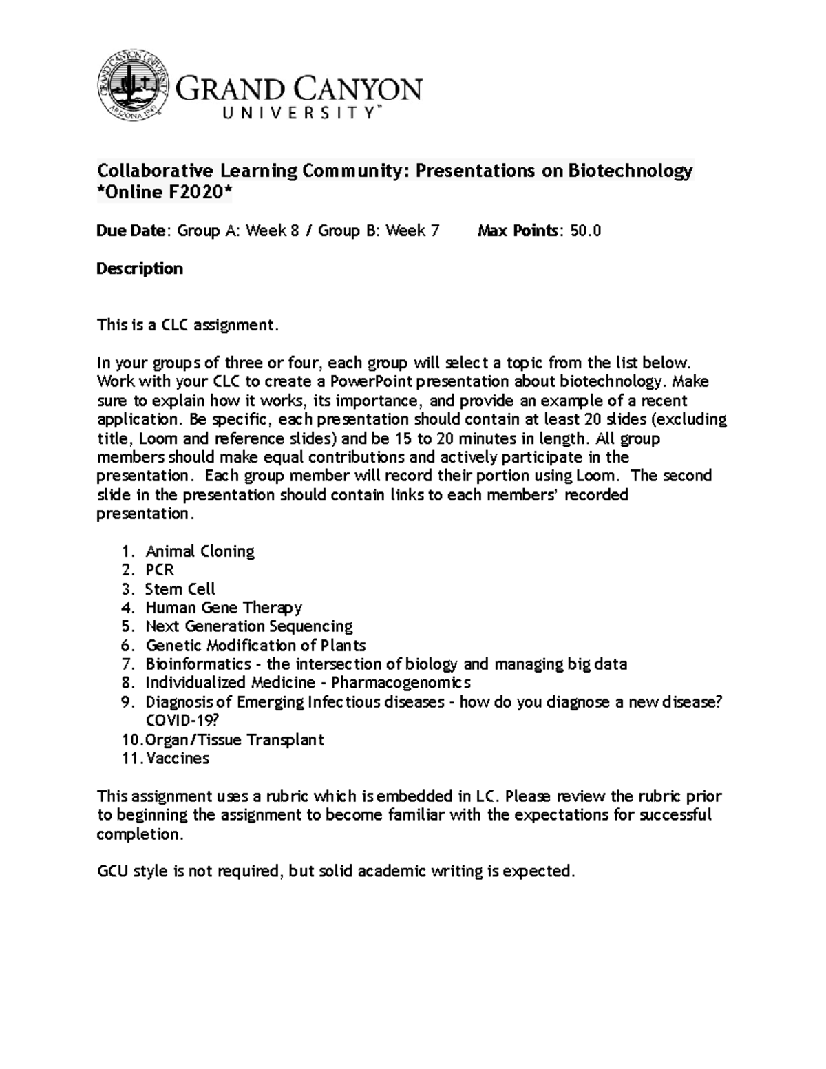 Biotech Presentation Guide F20 - Collaborative Learning Community ...