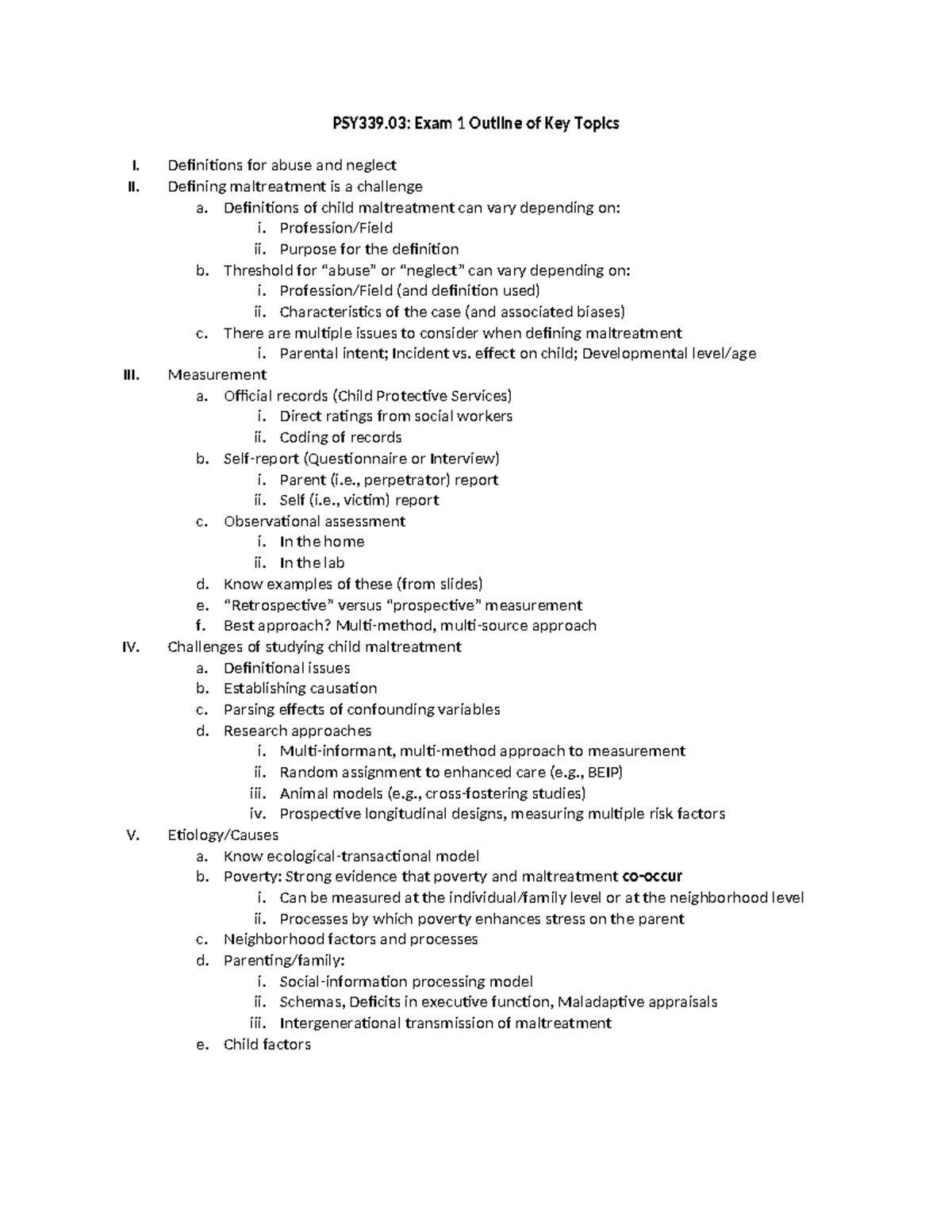 Exam 1 Outline of Key Topics - PSY339: Exam 1 Outline of Key Topics I ...