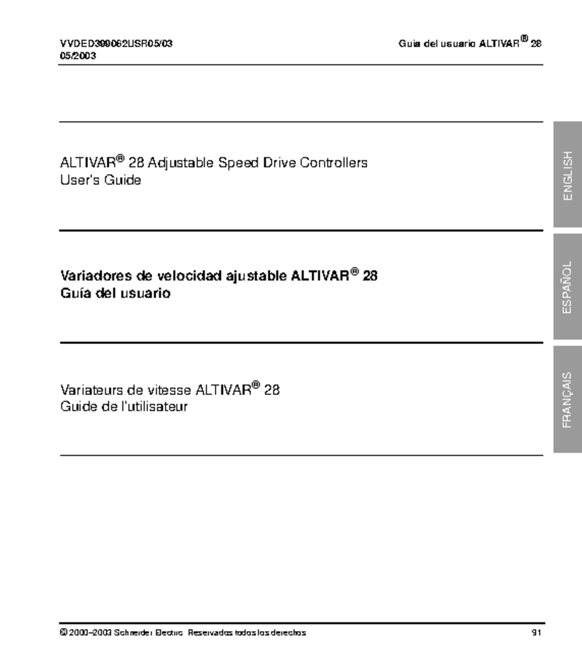 ATV28 Variadores de velocidad ajustable Altivar 28 Guía del usuario ES ...