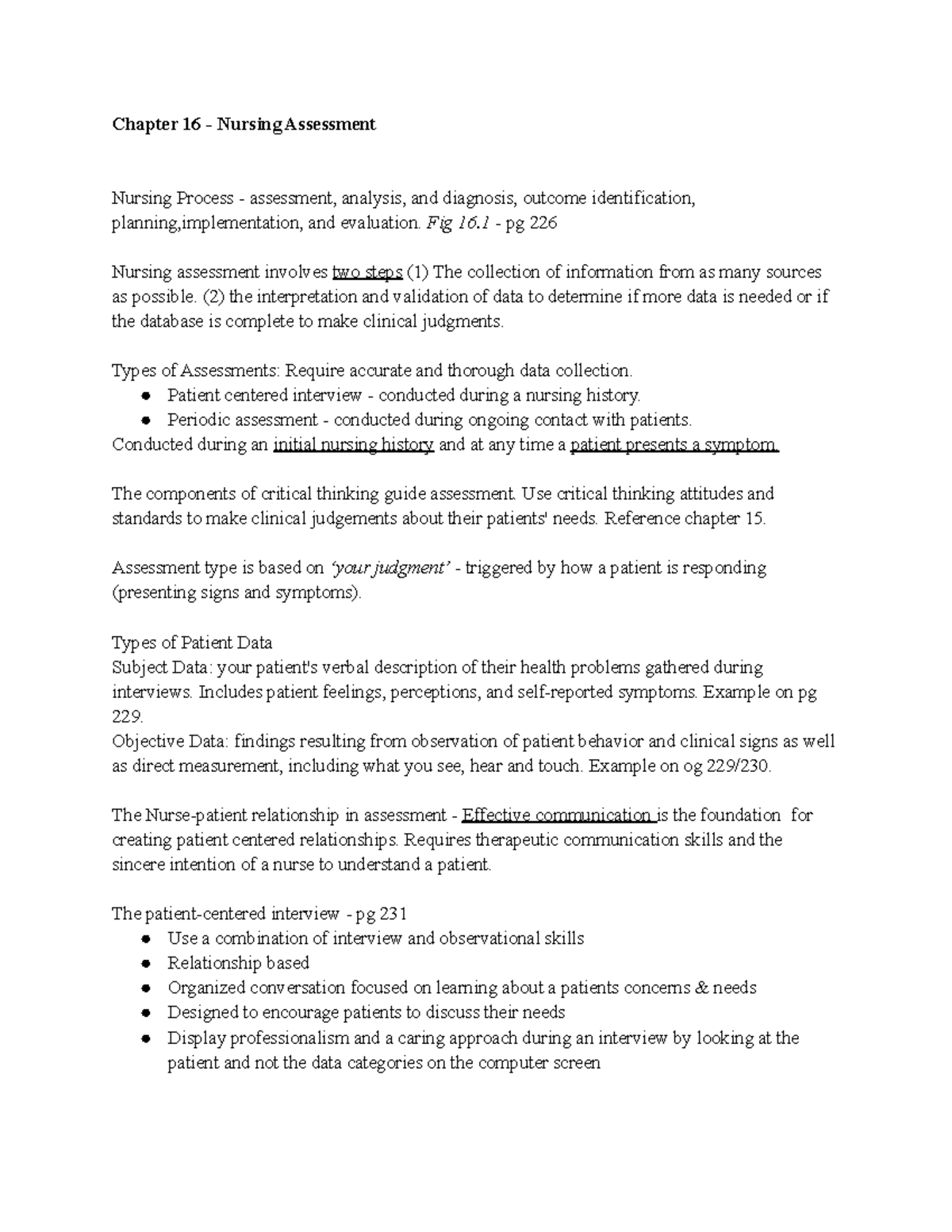 Chpater 16 Nursing Assesment Chapter 16 Nursing Assessment
