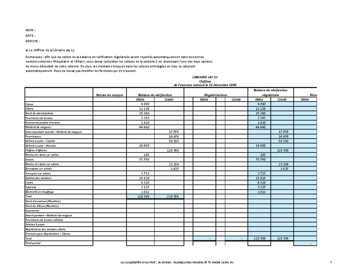 Chapitre 7, P12, avec formules - Warning: TT: undefined function: 32 Nature du compte Débit ...