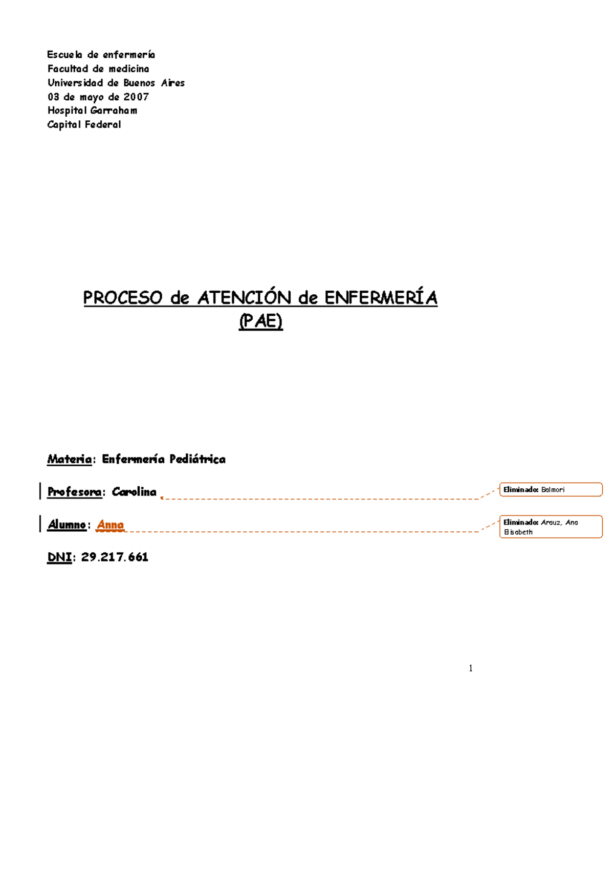 PROCESO de ATENCIÓN de ENFERMERÍA (PAE) - - Studocu
