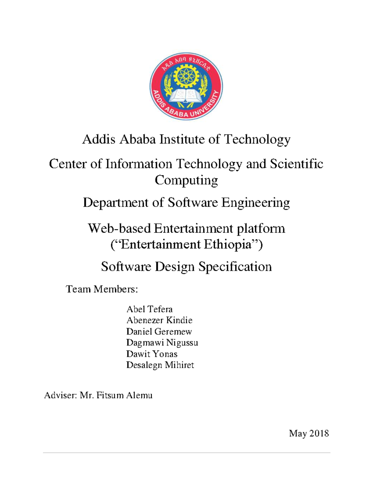 SEC1G1 Software Design Specification - Addis Ababa Institute of ...