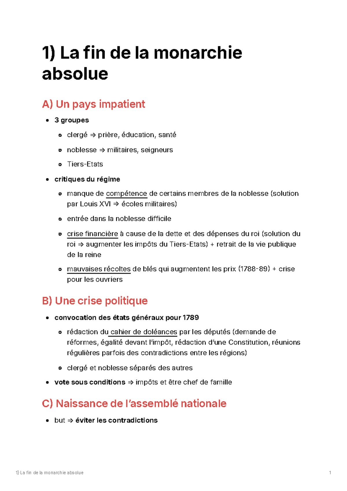 1) La fin de la monarchie absolue - Studocu