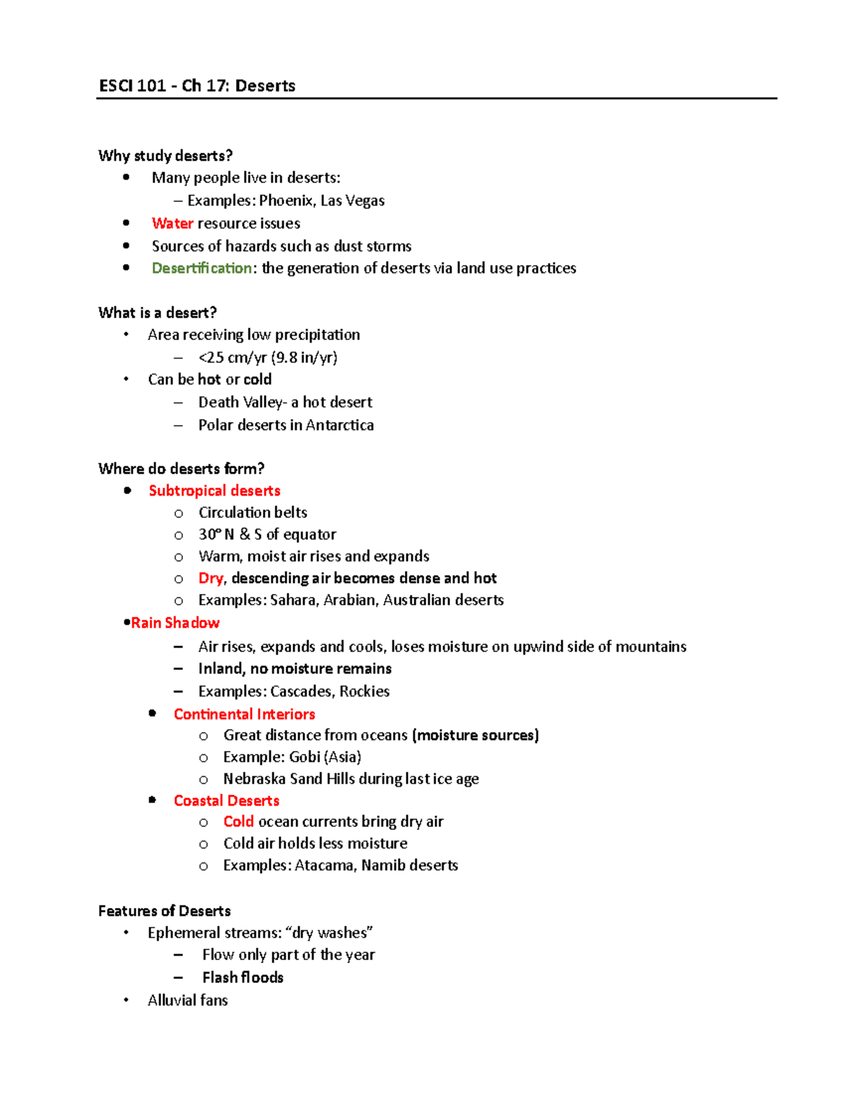 Chapter 17 Deserts Study - ESCI 101 - Ch 17: Deserts Why study deserts ...