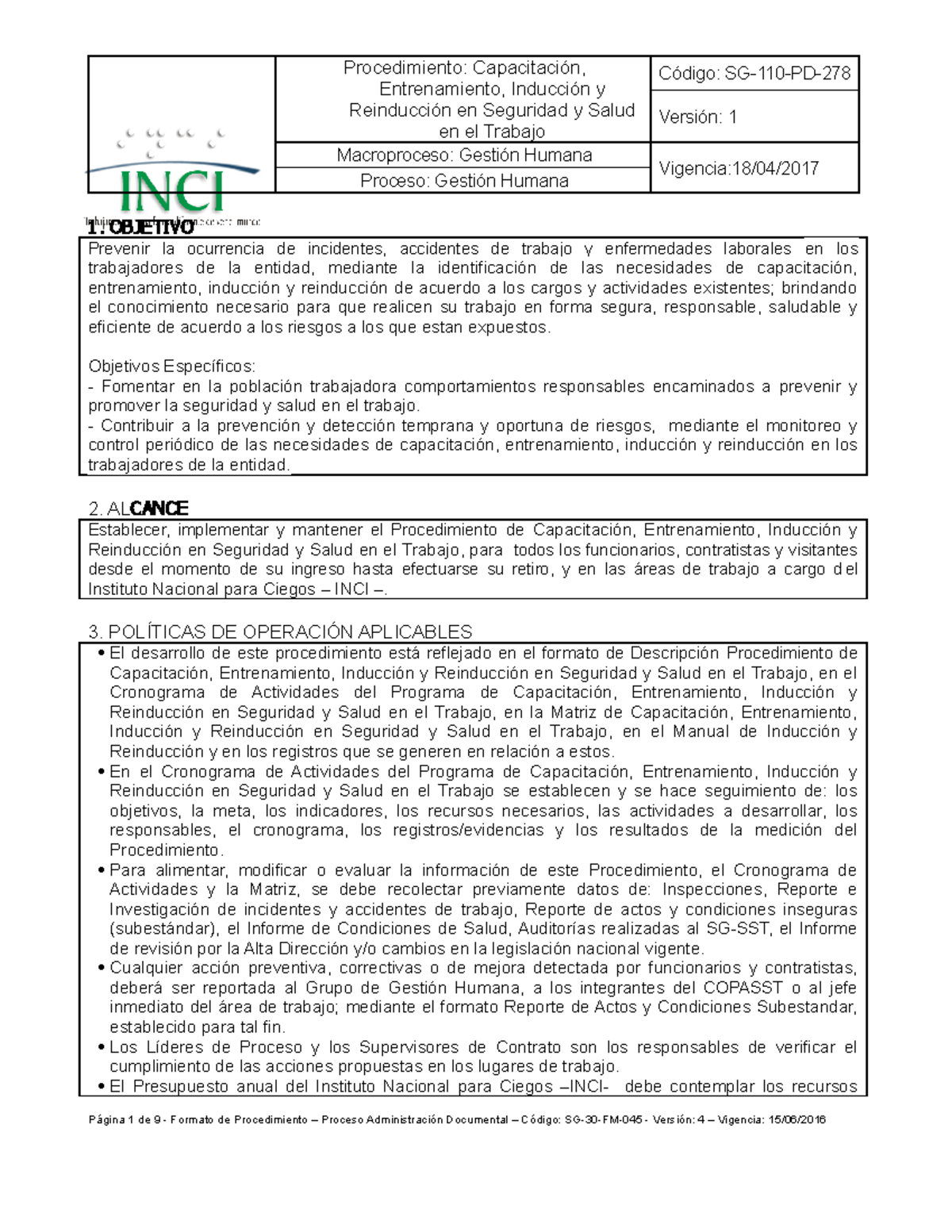 Procedimiento DE Capacitación Entrenamiento Inducción Y Reinducción - Entrenamiento, Inducción y ...