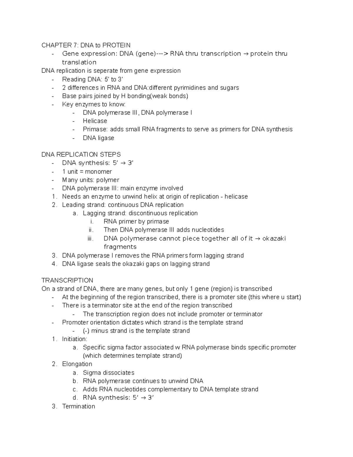 Microbio notes exam 2 - CHAPTER 7: DNA to PROTEIN - Gene expression ...