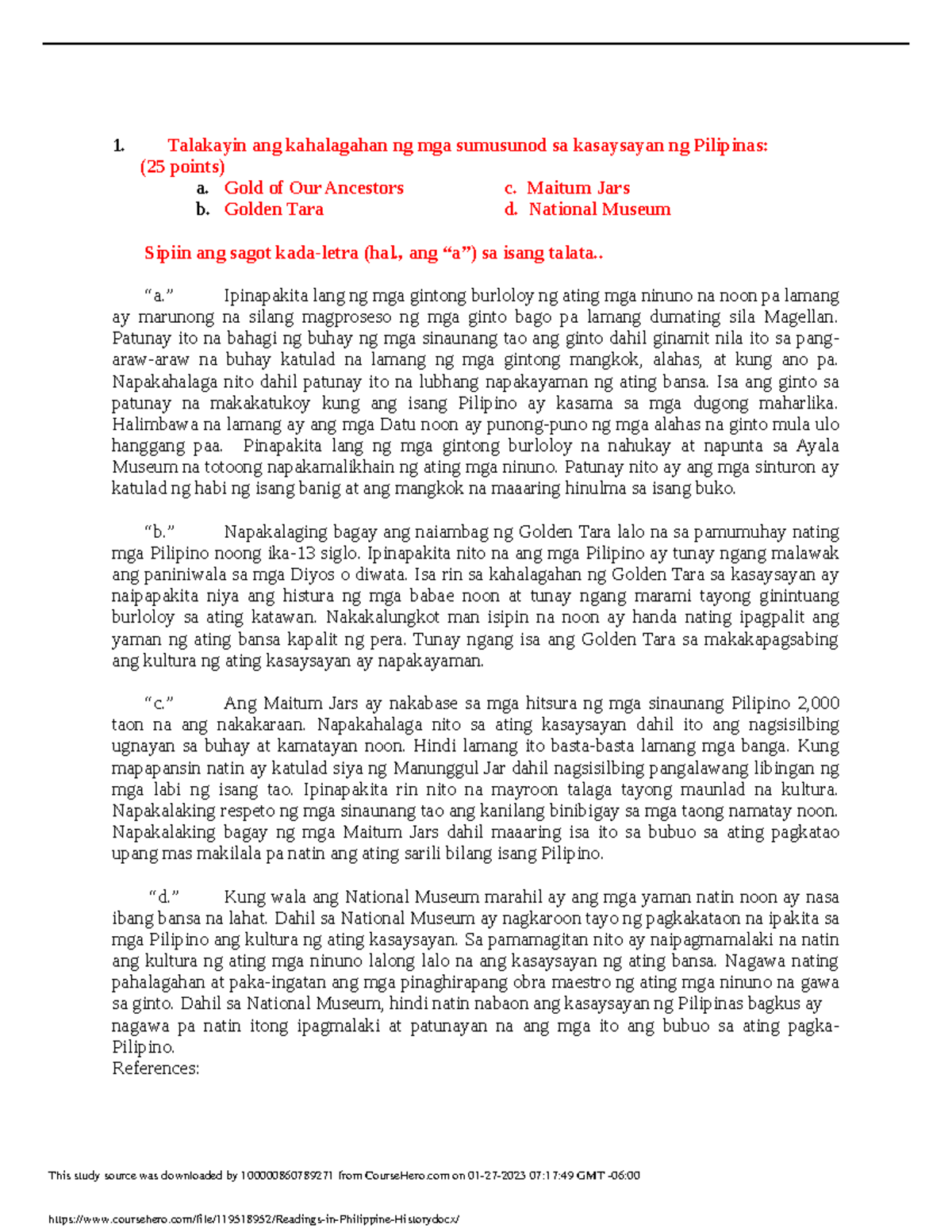 Readings in Philippine History - Talakayin ang kahalagahan ng mga ...