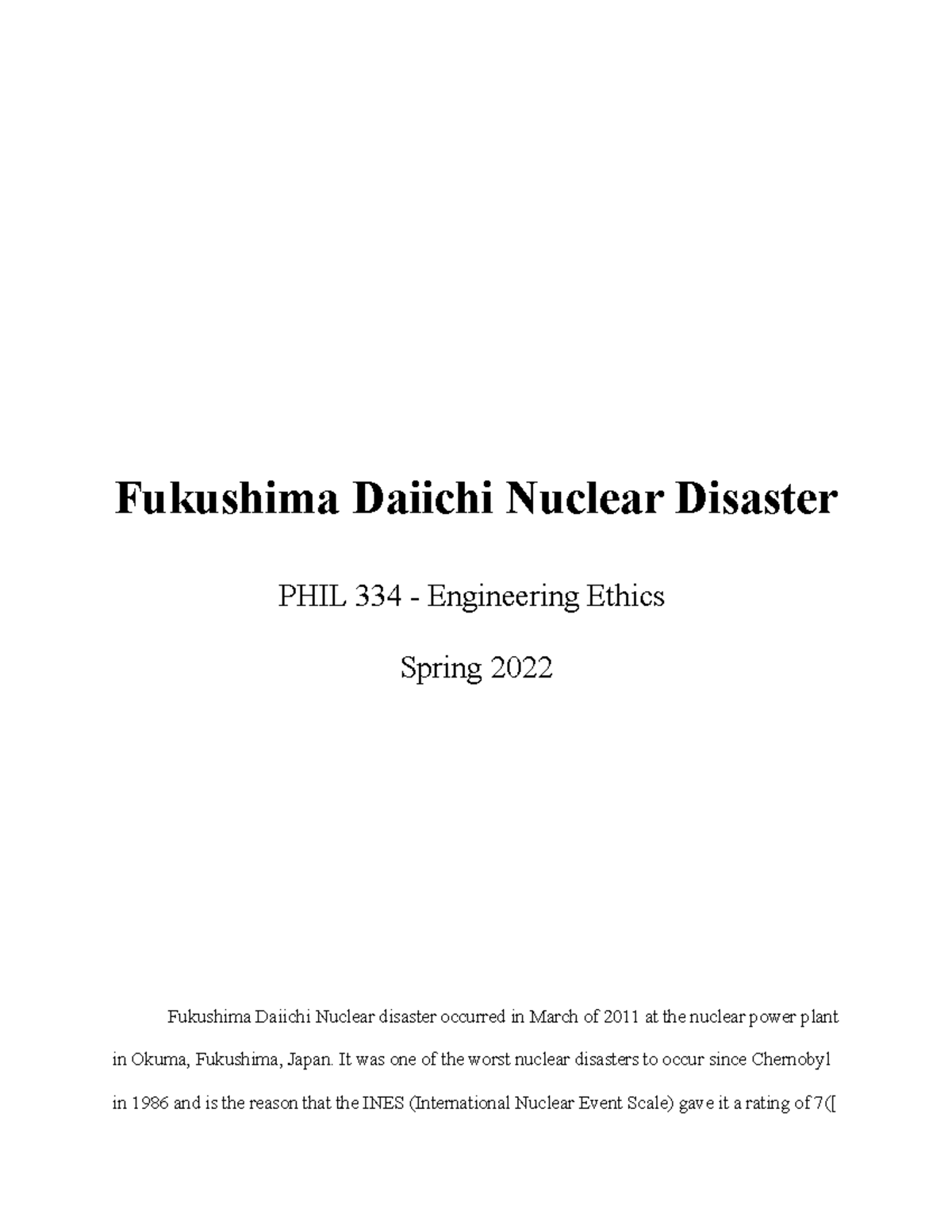 Fukushima Daiichi Nuclear Disaster Final Draft - Fukushima Daiichi ...