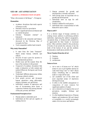 GED 108 - Module - UNIT 5 - for notes - Unit 5 ART HISTORY This unit is ...