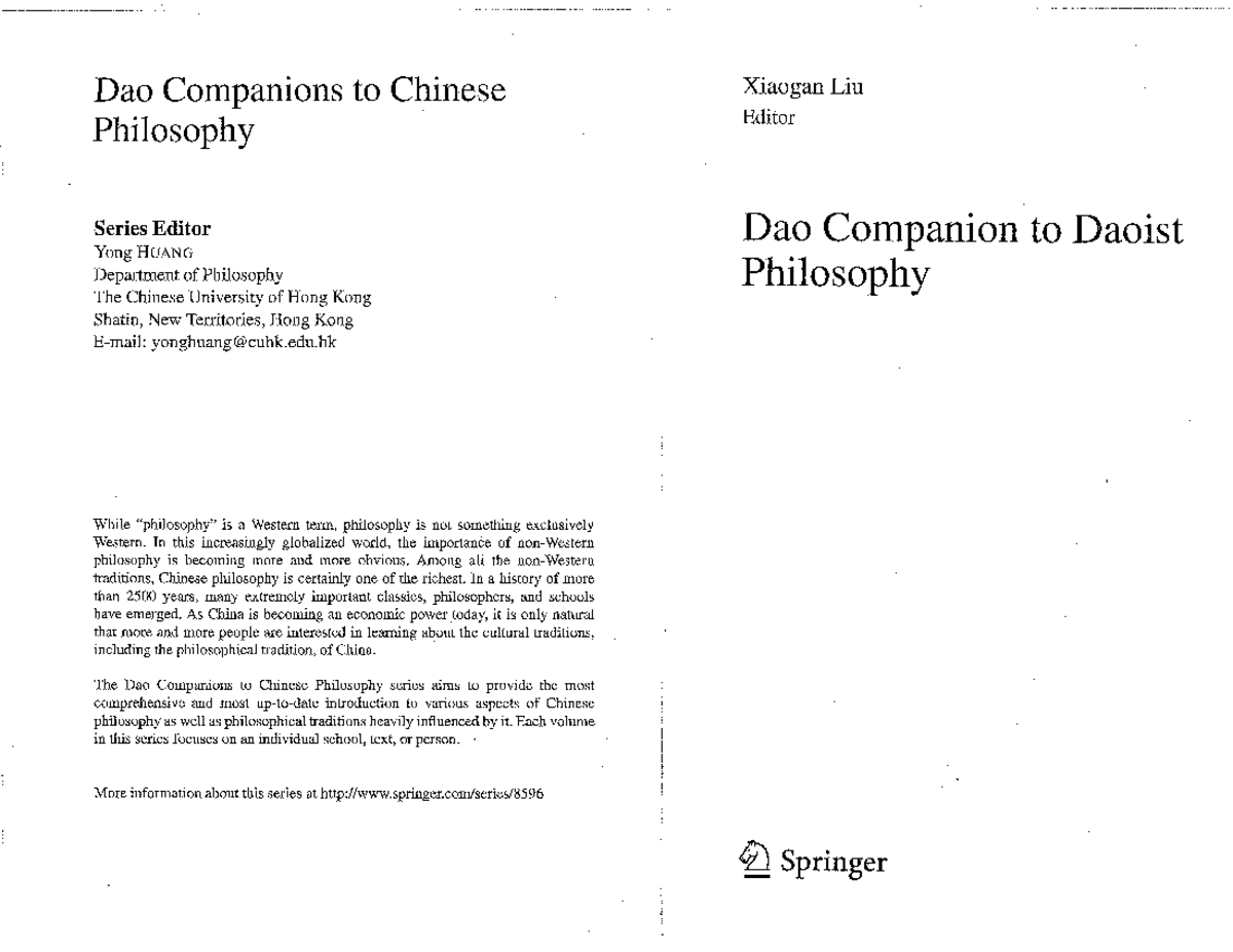 2015 DAO Daoism and Greek Philosophy - Introduction to Philosophy - Studocu