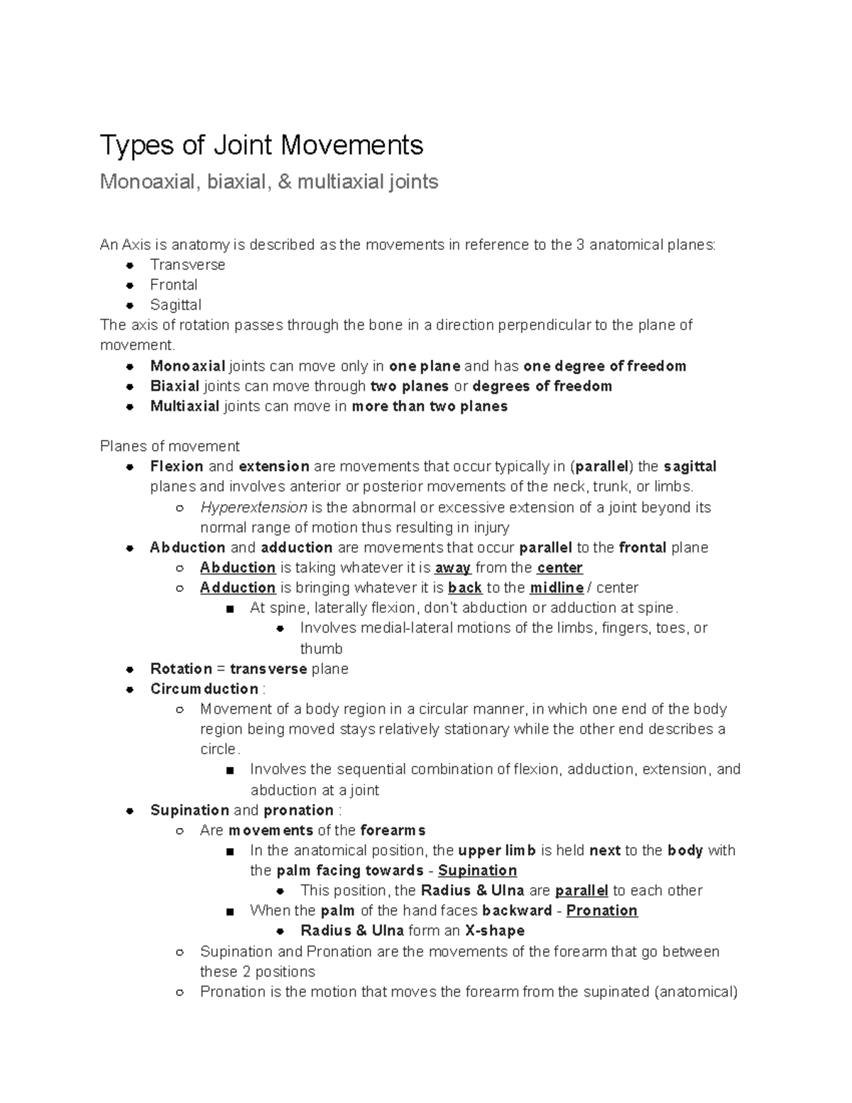 Module 7 : Types of Joint Movements - Types of Joint Movements ...
