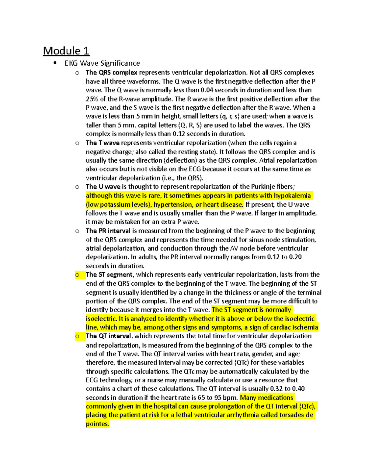 Med surg 2 Exam 1 study guide - Module 1 EKG Wave Significance o The ...