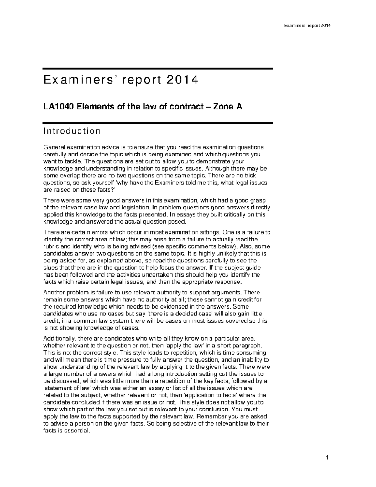 Contract-report-2014-A - Examiners’ report 2014 Examiners’ report 2014 ...