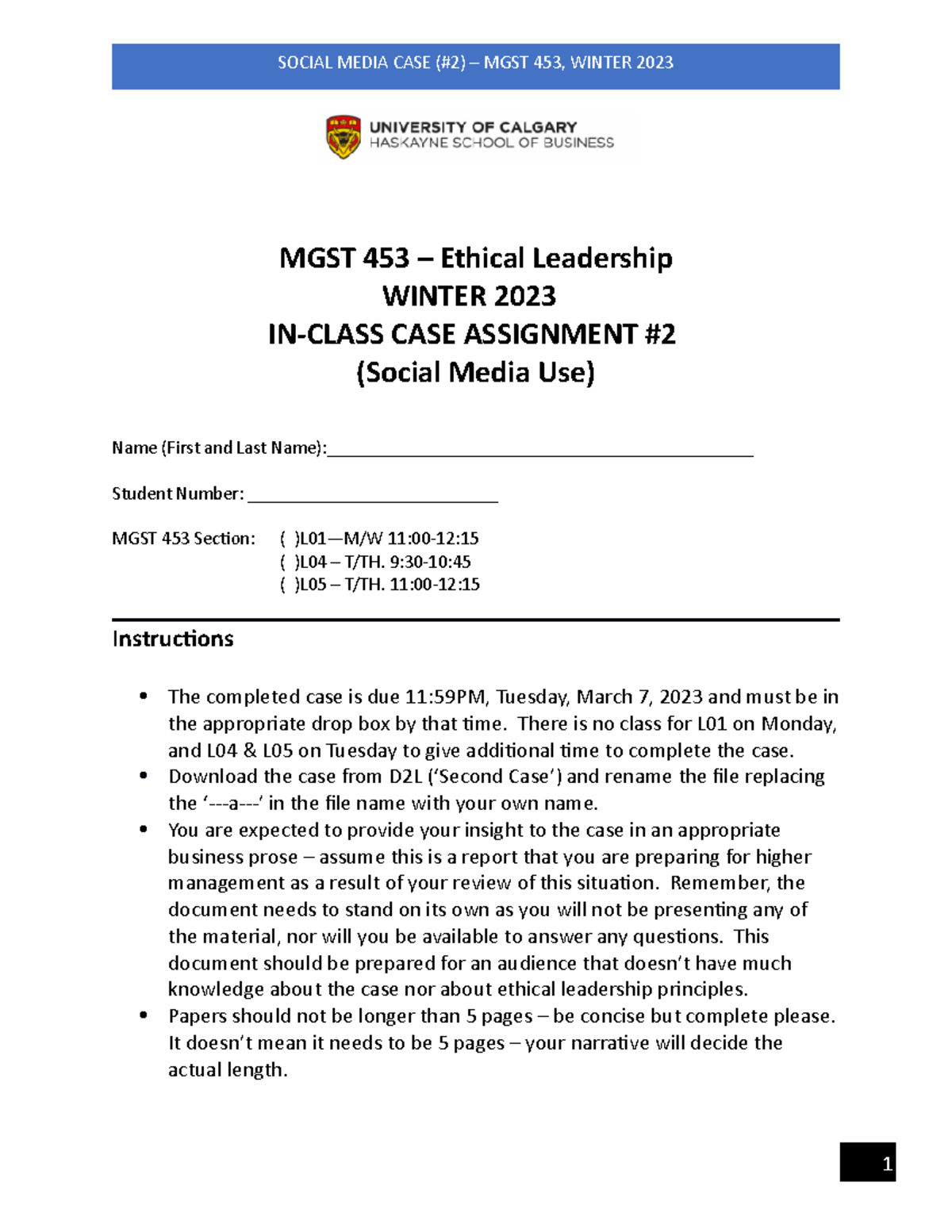 Social Media Case MGST 453 Winter 2023 - Studocu