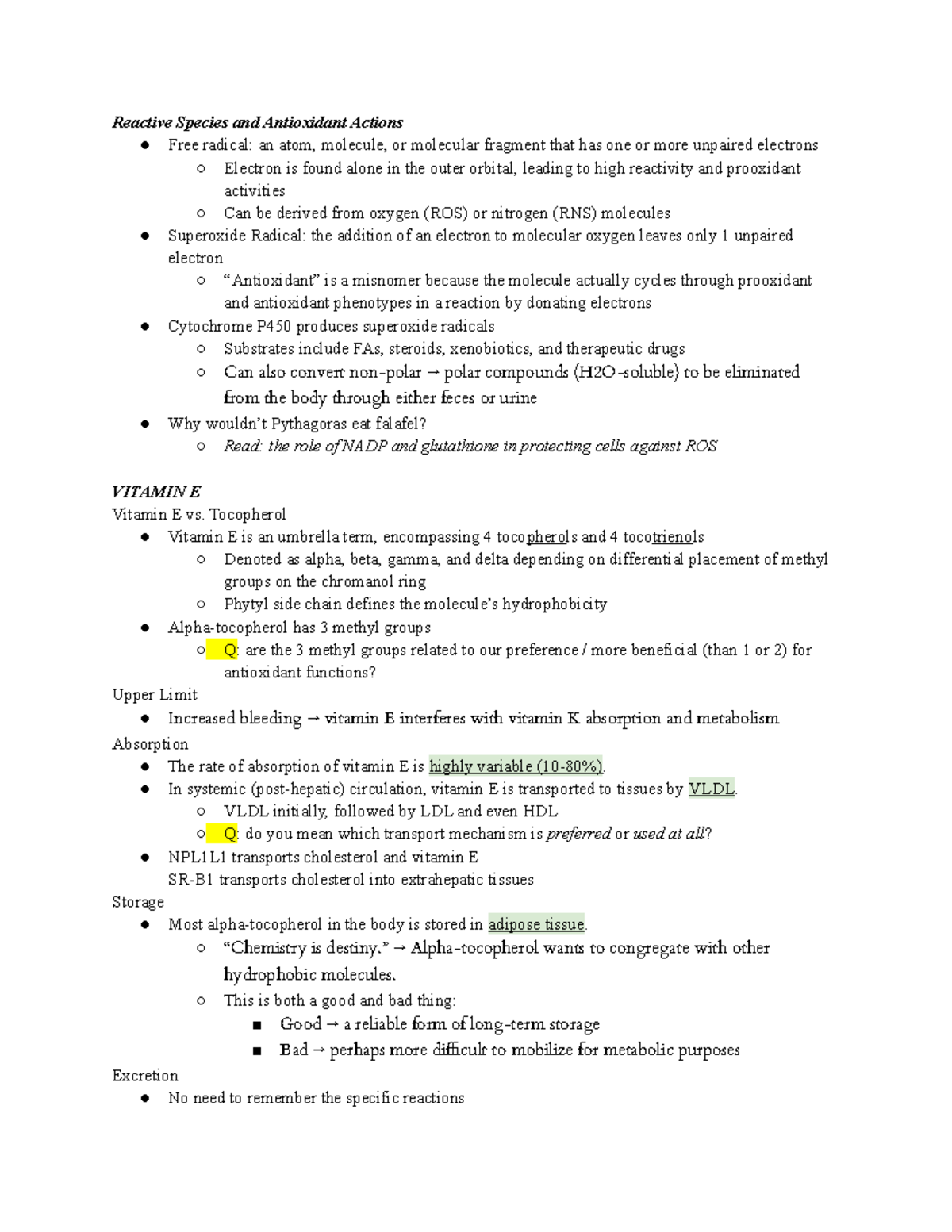 Nutrition Biochemistry: Vitamins E & K - Reactive Species and ...