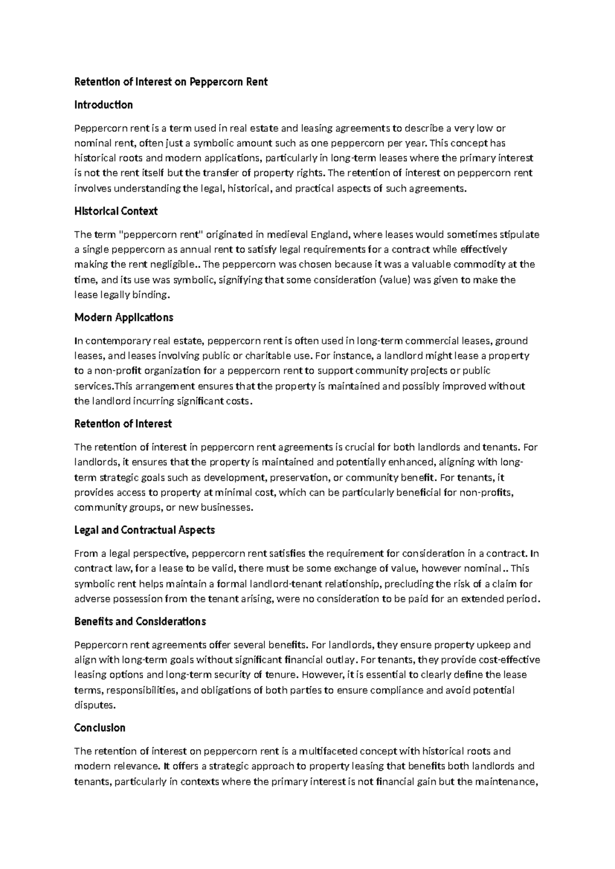 Retention of Interest on Peppercorn Rent - Retention of Interest on ...