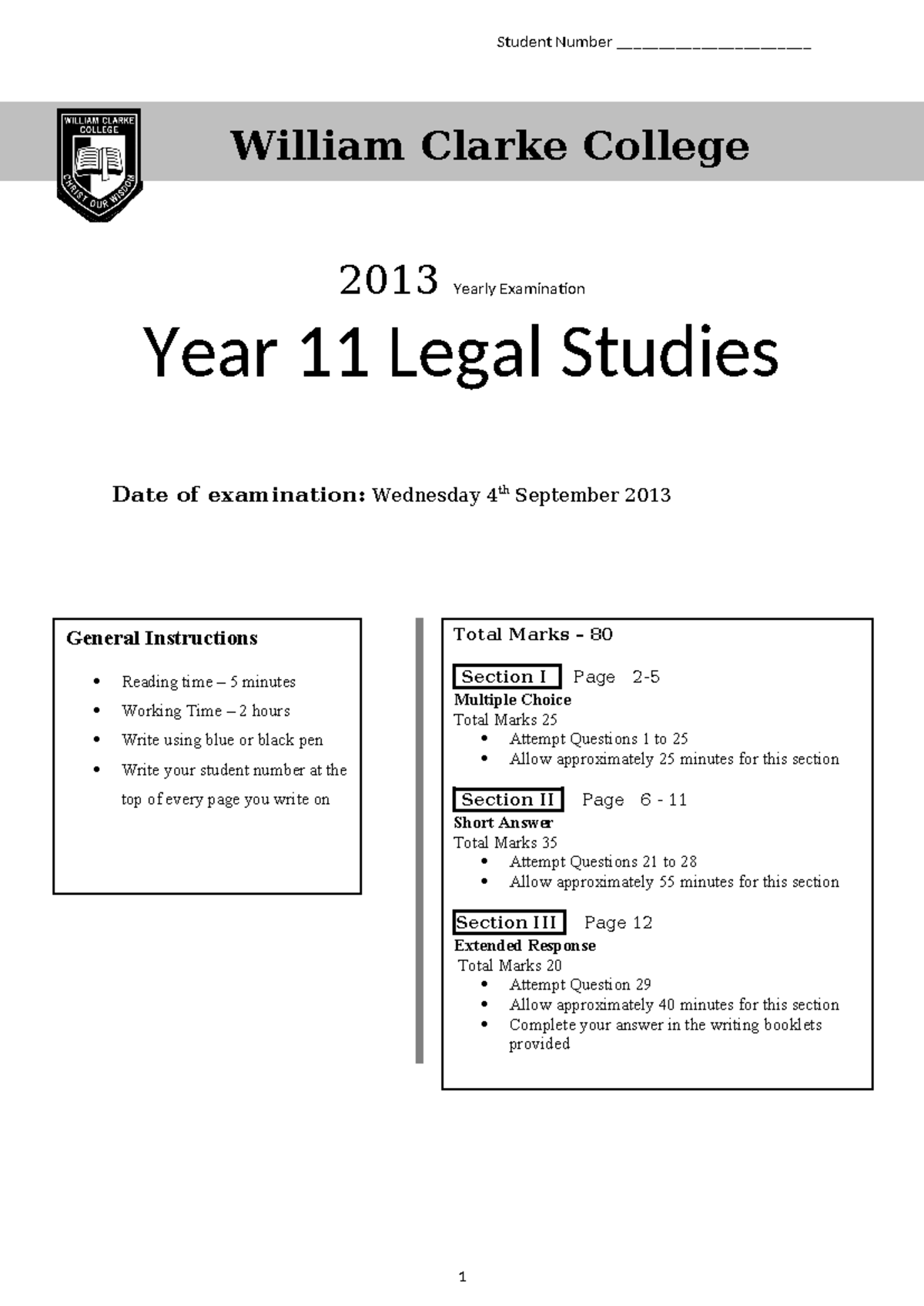 11 Legal Studies 2013 Yearly Exam - 2013 Yearly Examination Year 11 ...