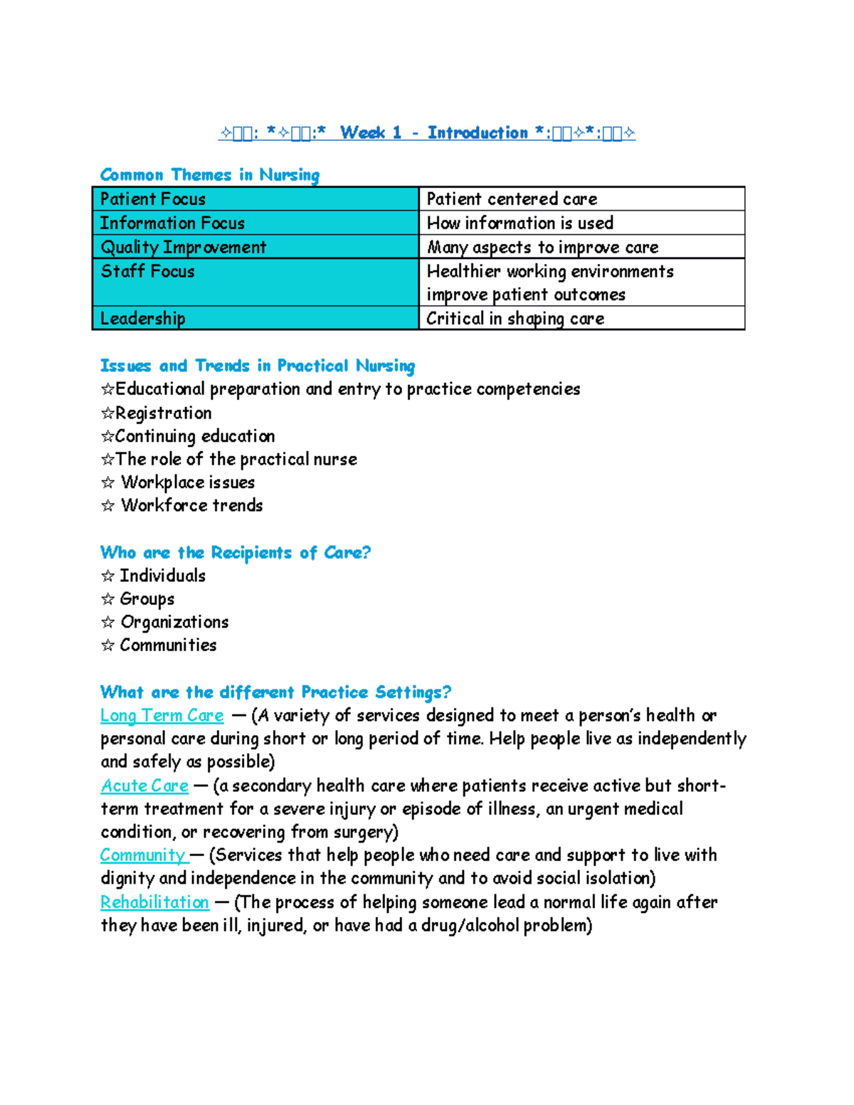 Clinical Notes - ･･: ･･: Week 1 - Introduction :･･ :･･ Common Themes in ...