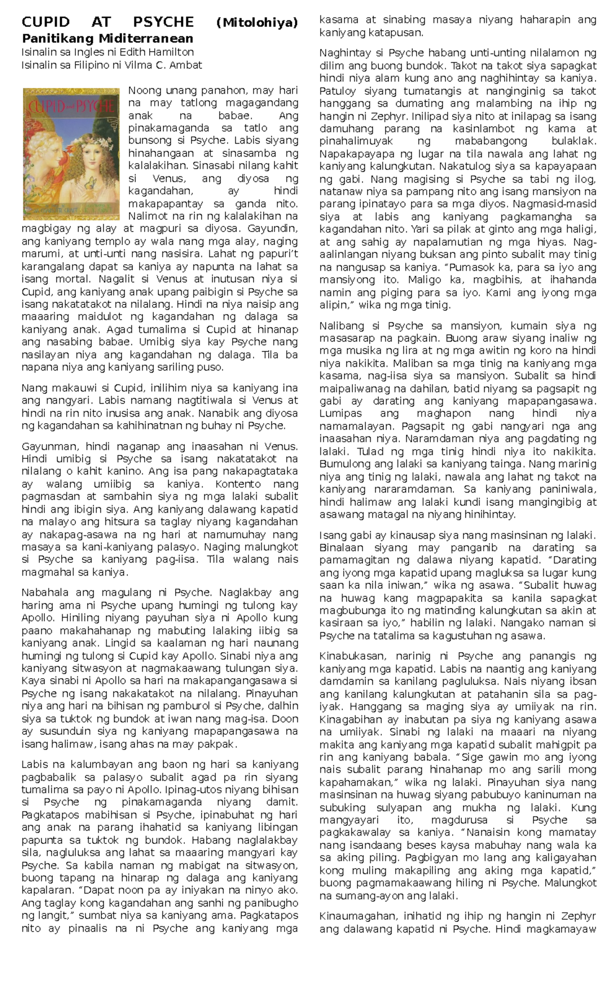 Cupid AT Psyche text - nnn - CUPID AT PSYCHE (Mitolohiya) Panitikang ...