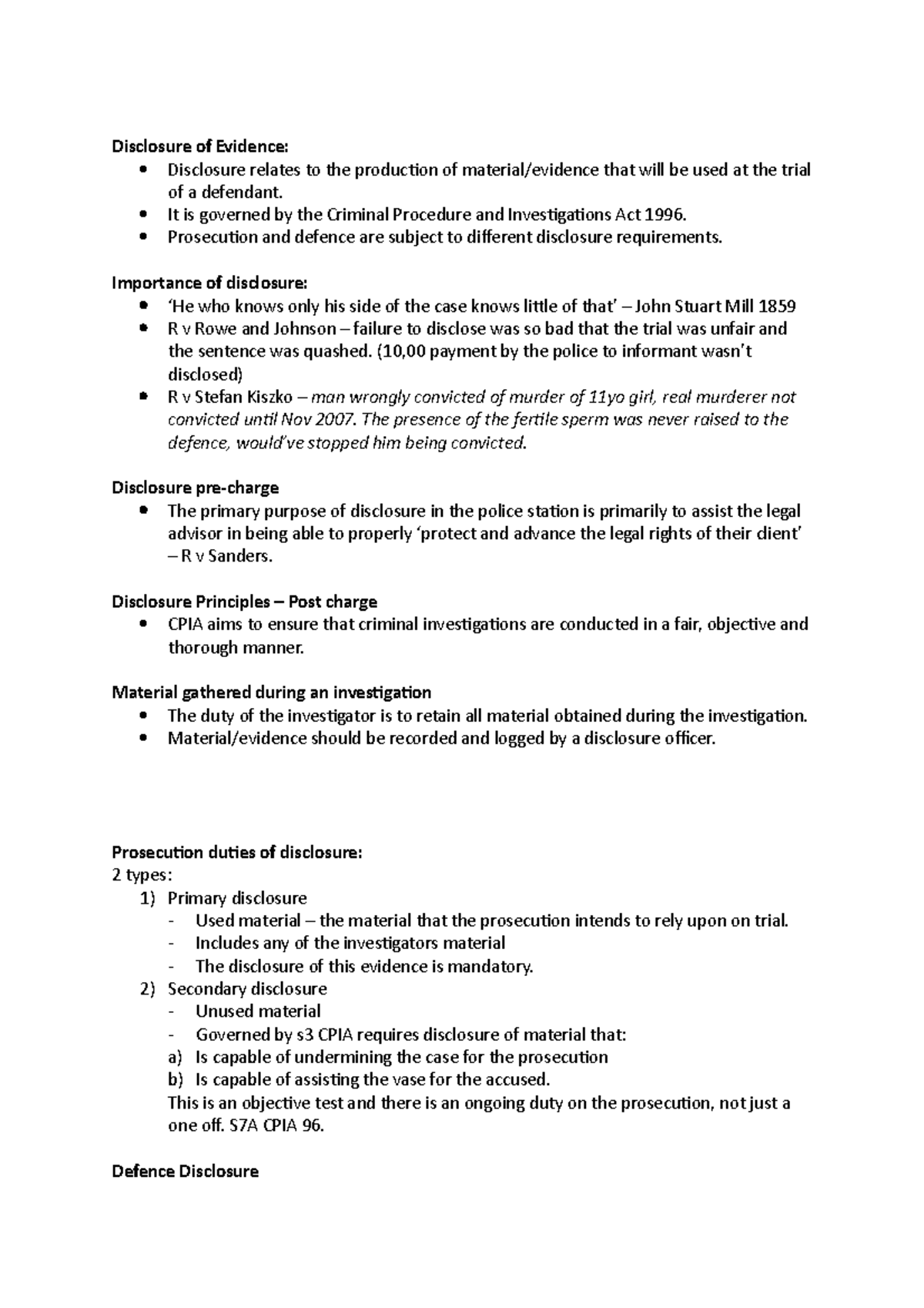 Disclosure of evidence - Disclosure of Evidence: Disclosure relates to ...
