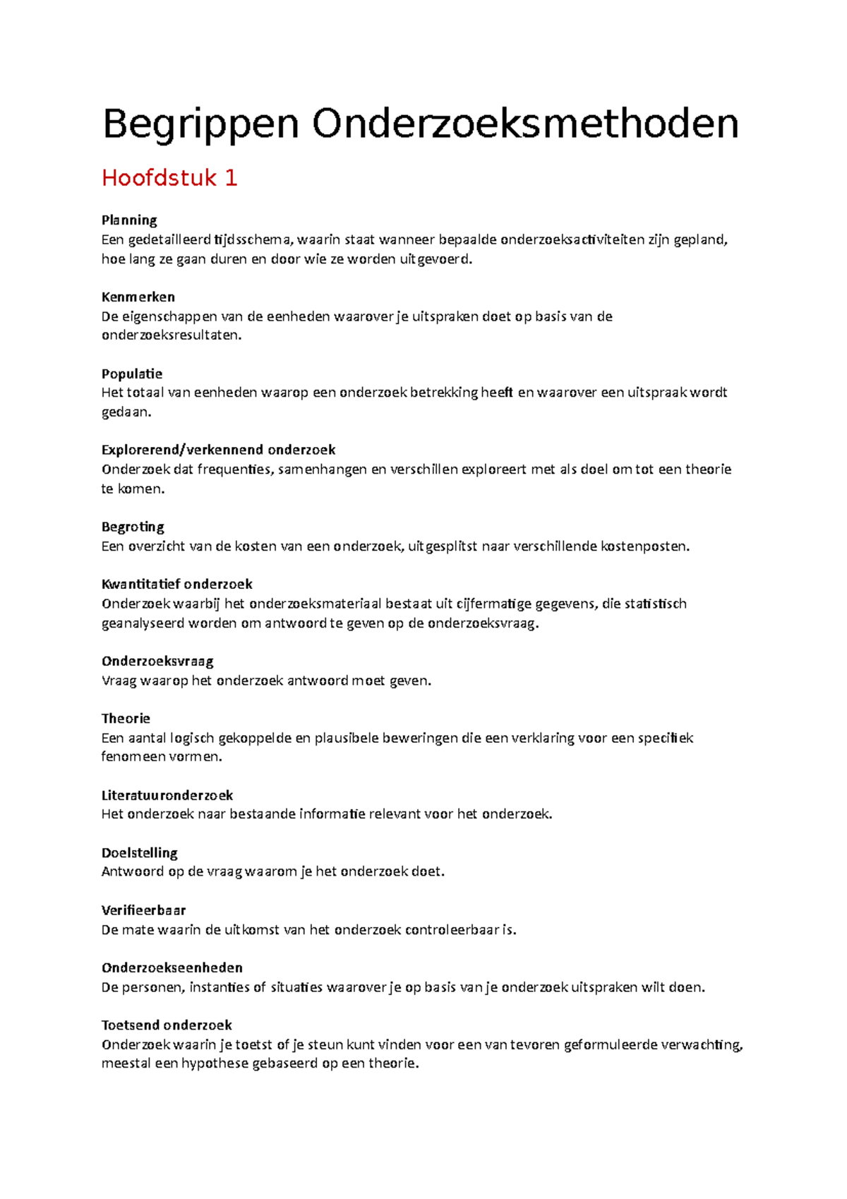 Begrippen Onderzoeksmethoden - Begrippen Onderzoeksmethoden Hoofdstuk 1 ...