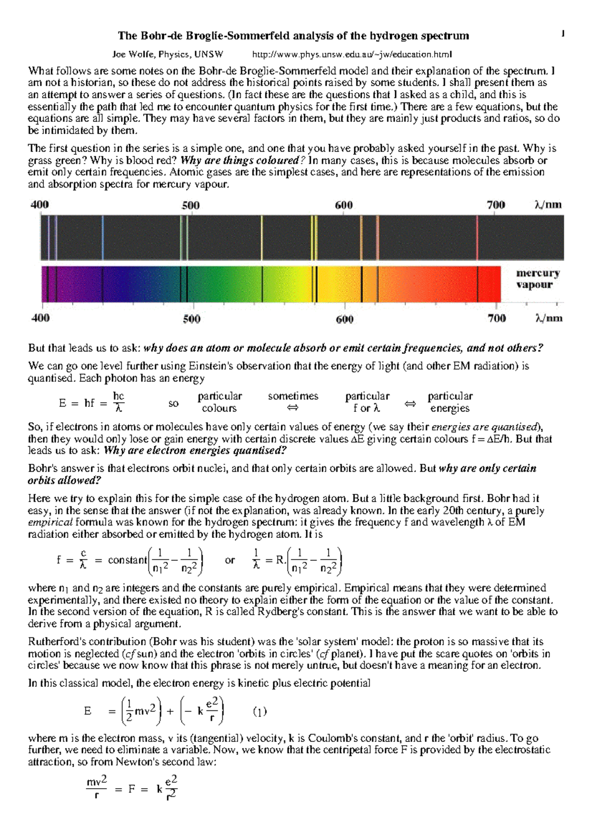 Bohr model - The Bohr-de Broglie-Sommerfeld analysis of the hydrogen ...
