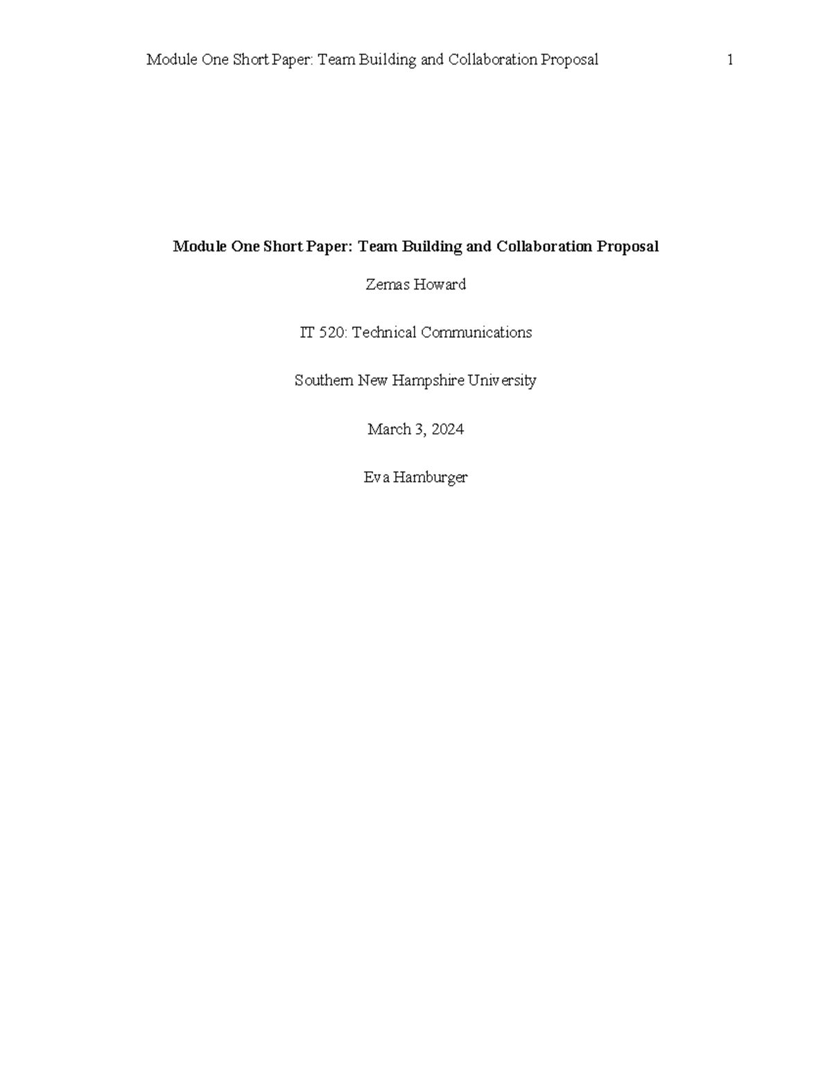 1-3 IT 520 Module One Short Paper Zemas Howard - Module One Short Paper ...
