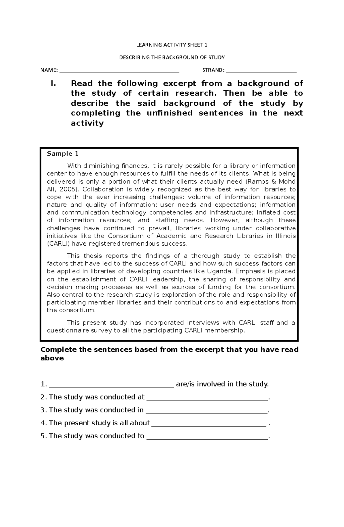 Learning Activity Sheet 1-Week 5 - LEARNING ACTIVITY SHEET 1 DESCRIBING ...