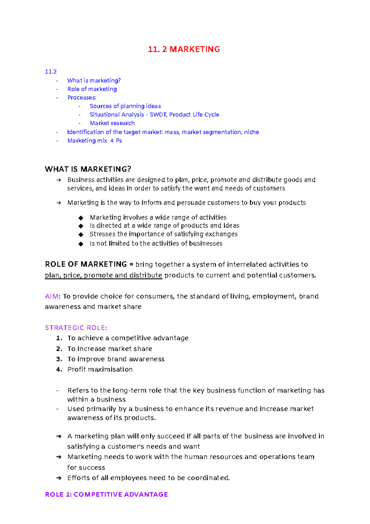 11.2 Marketing - summary notes - with syllabus - 11. 2 MARKETING ...