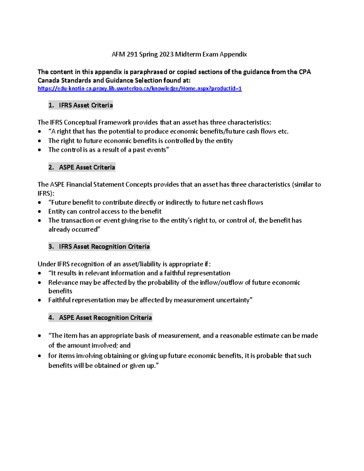 AFM 291 Midterm Guidance Appendix - AFM 291 - UWaterloo - Studocu