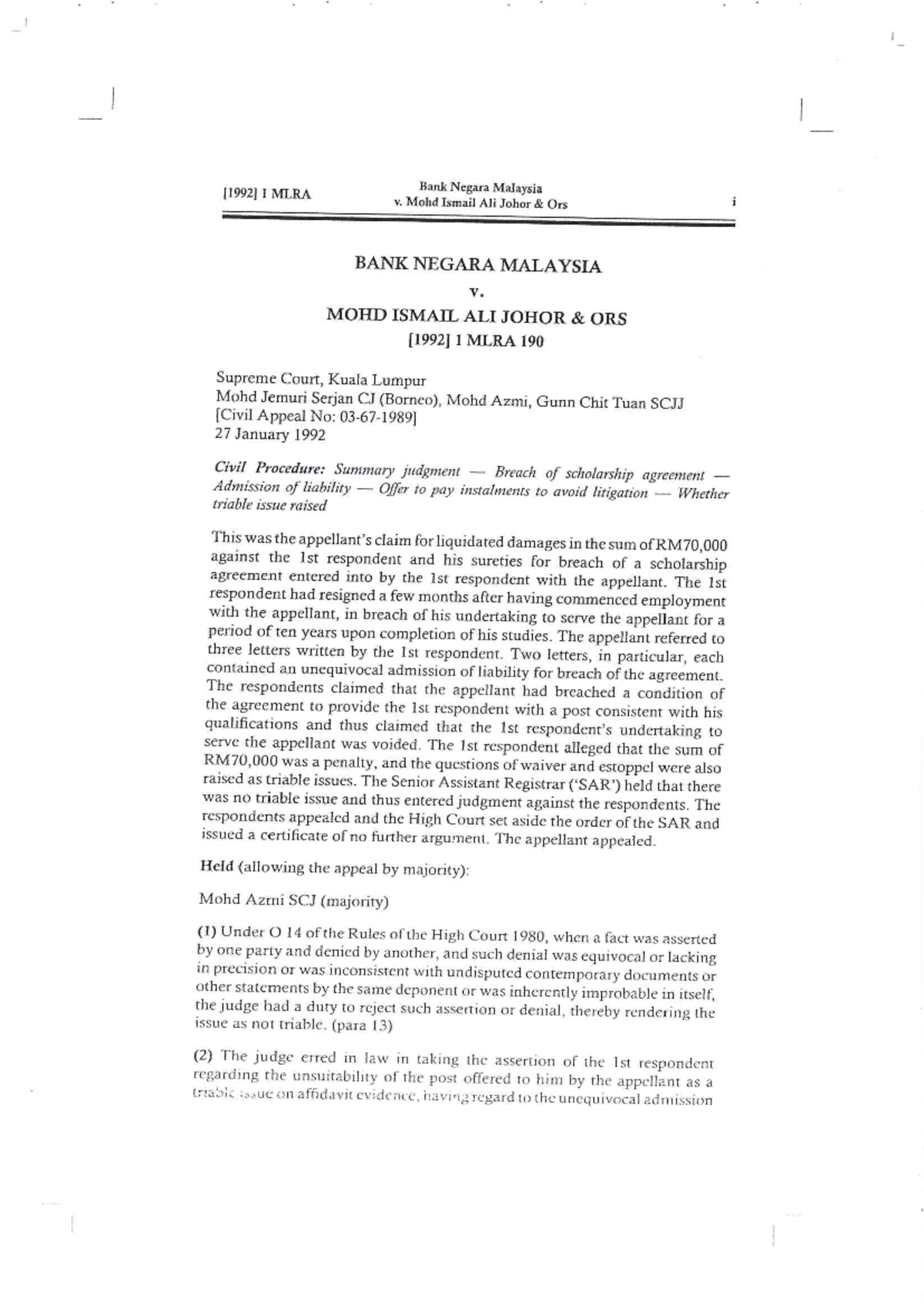 Bank Negara Malaysia - Mohd Ismail Ali Johor Ors i BANK NEGARA MALAYSIA ...