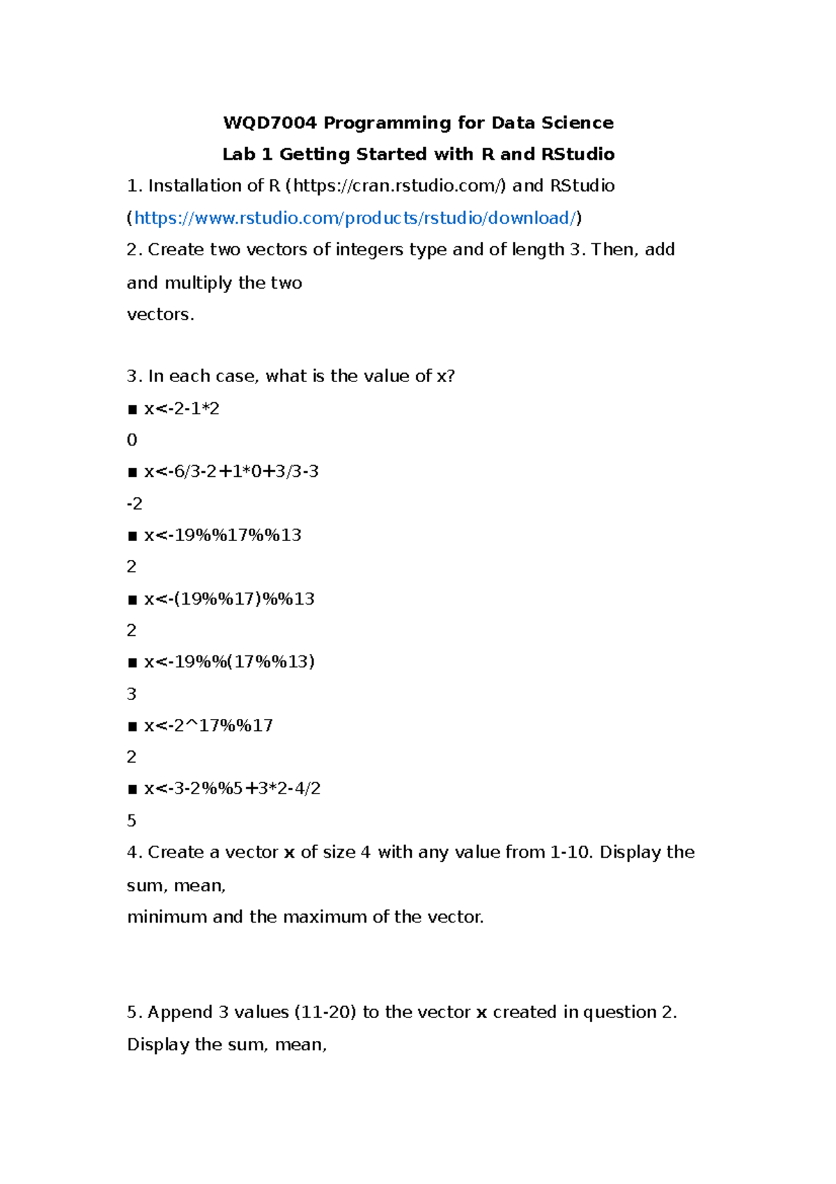 L-7004-01 - lab practice 1 r programming for data science - WQD7004 ...