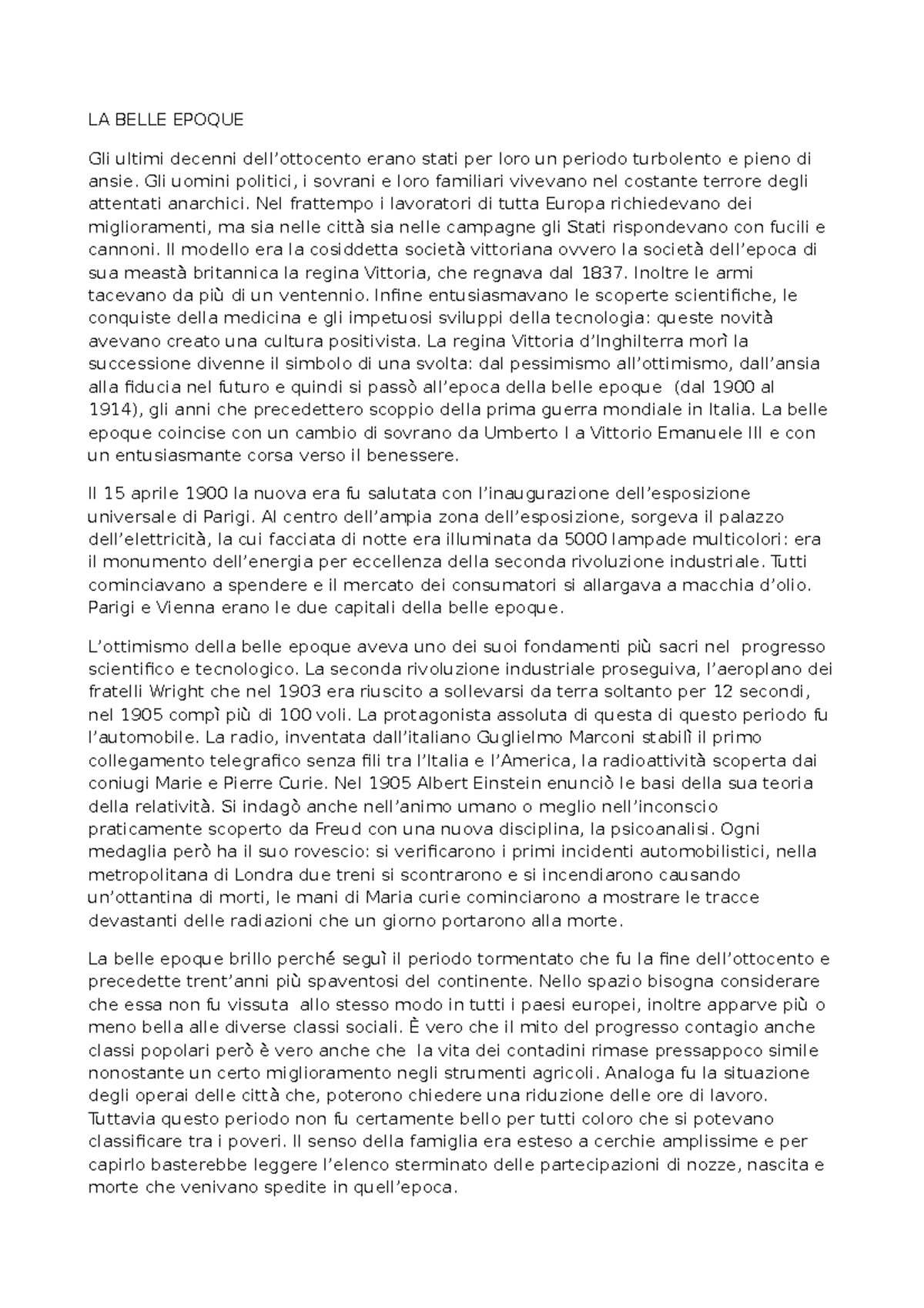 La Belle Epoque- riassunto capitolo 1 libro una storia per il futuro ...