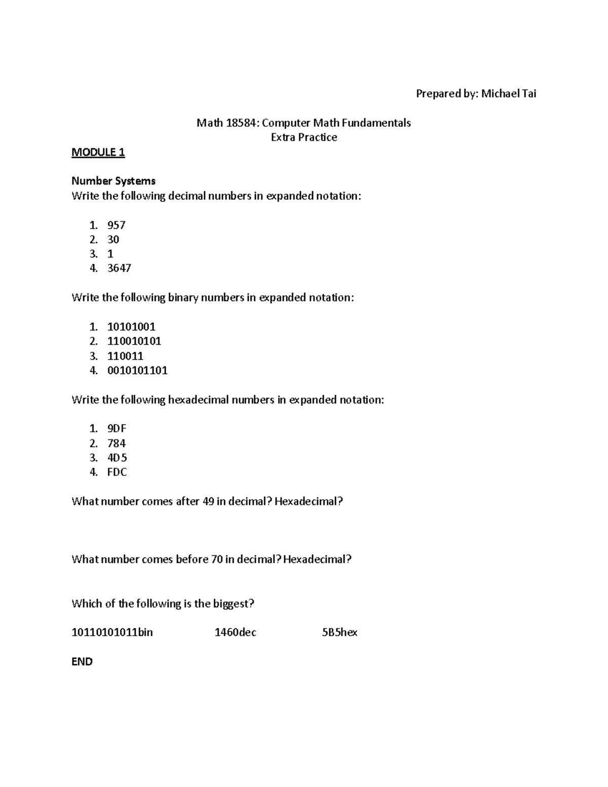 Math 18584 module 1 practice - Prepared by: Michael Tai Math 18584: Computer Math Fundamentals ...