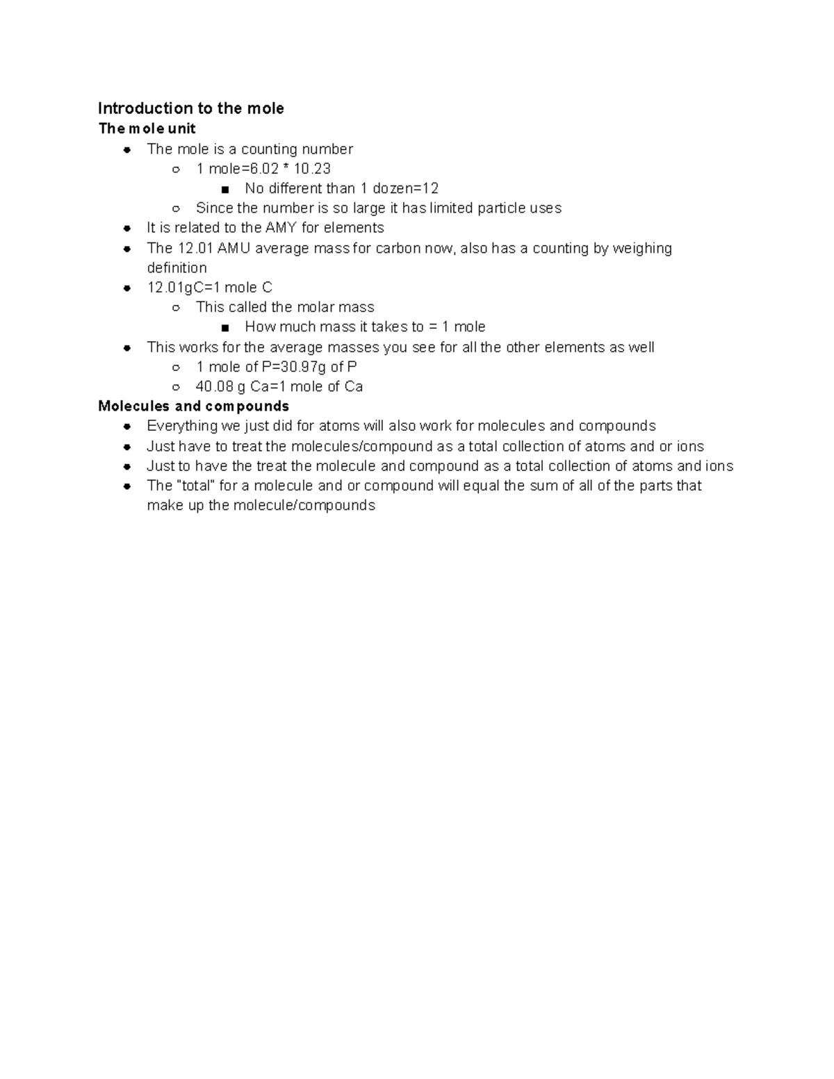 Chem136 introduction to the mole - Introduction to the mole The mole ...