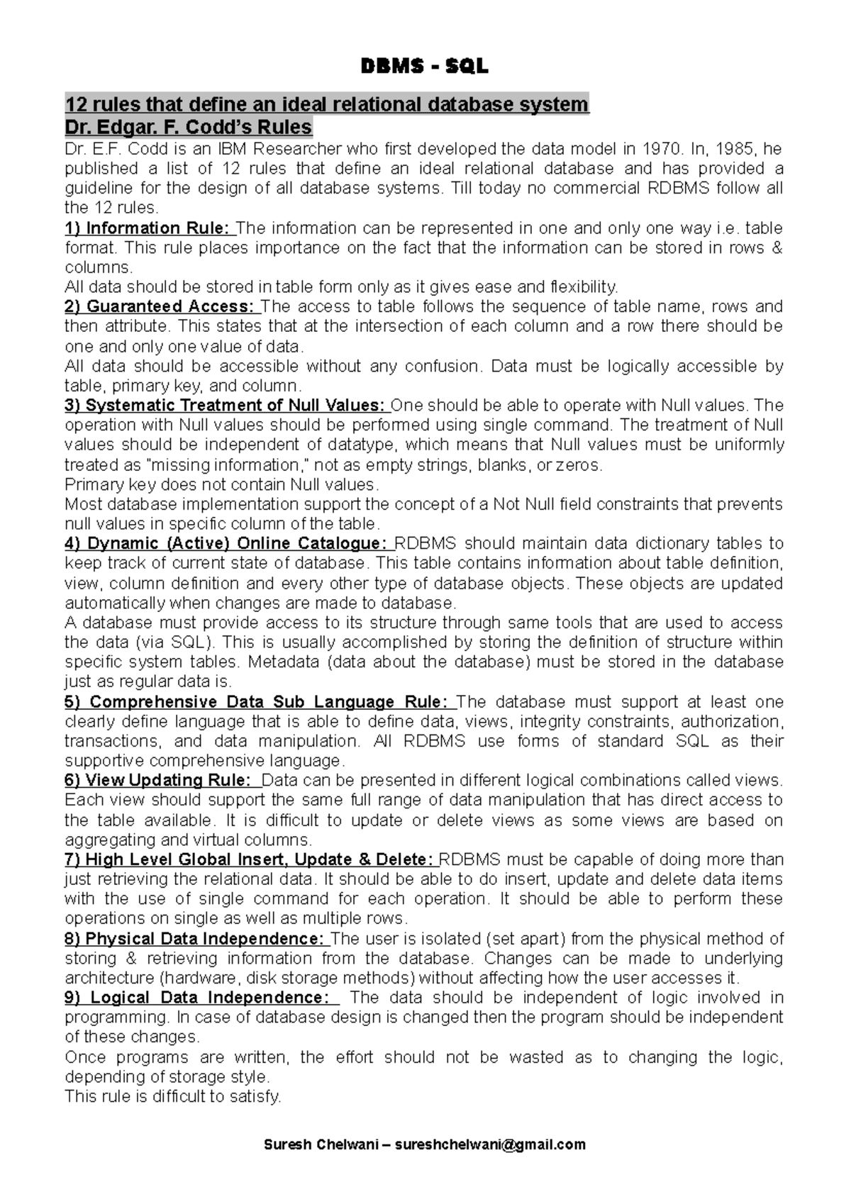 SQL - Structured Query Language - 12 rules that define an ideal ...