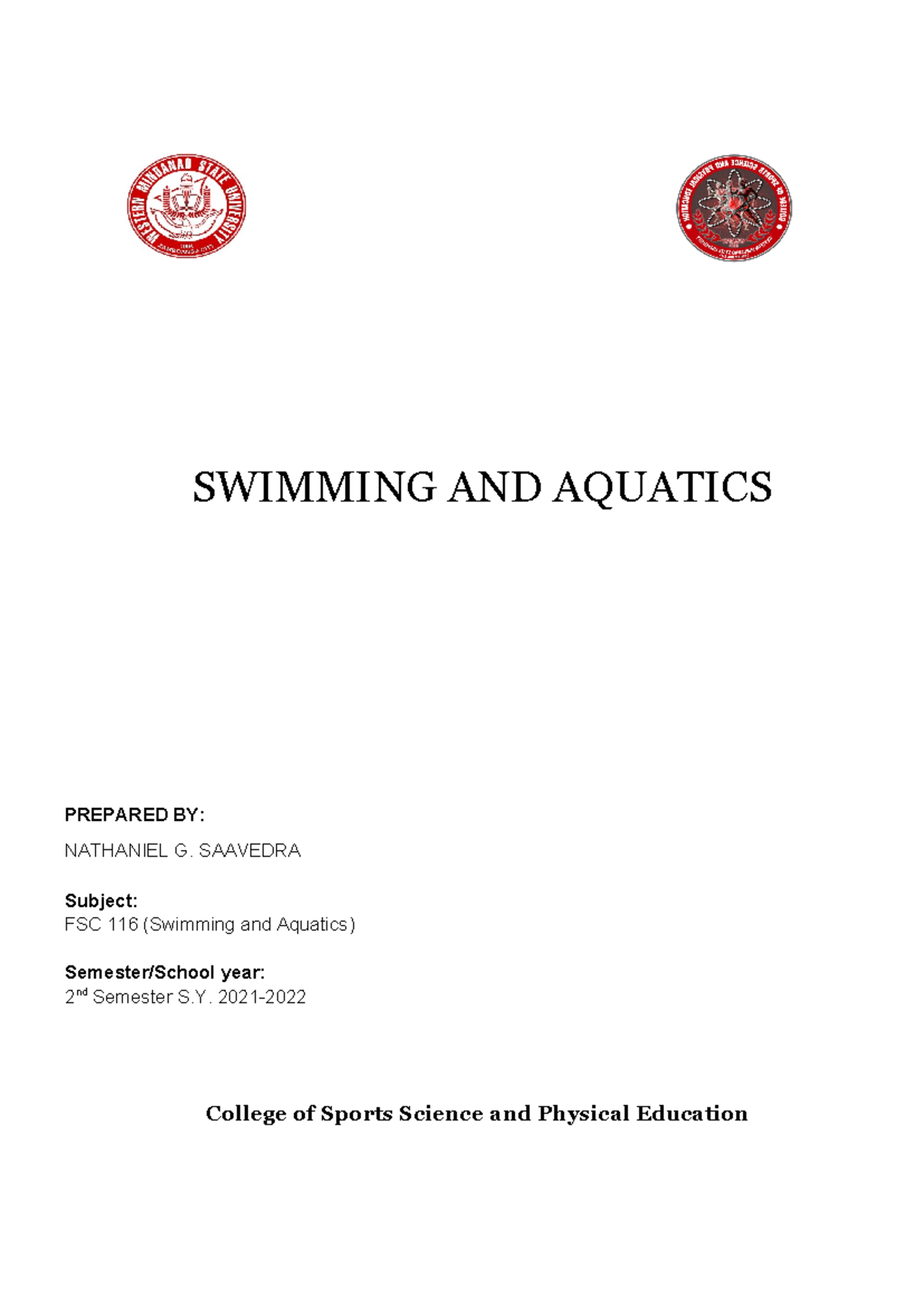 Swimming AND Aquatics Handouts - SWIMMING AND AQUATICS PREPARED BY ...