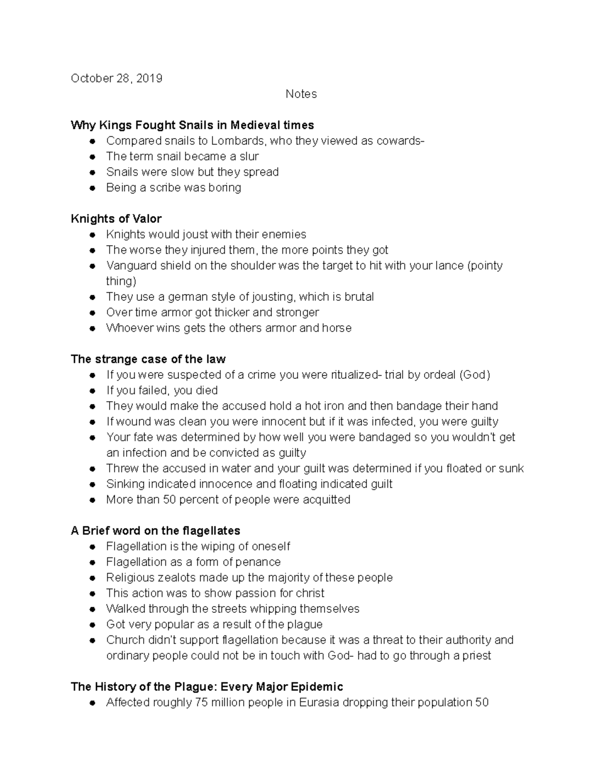 Western Civ Notes Week 9 October 28 2019 Notes Why Kings Fought Snails In Medieval Times 