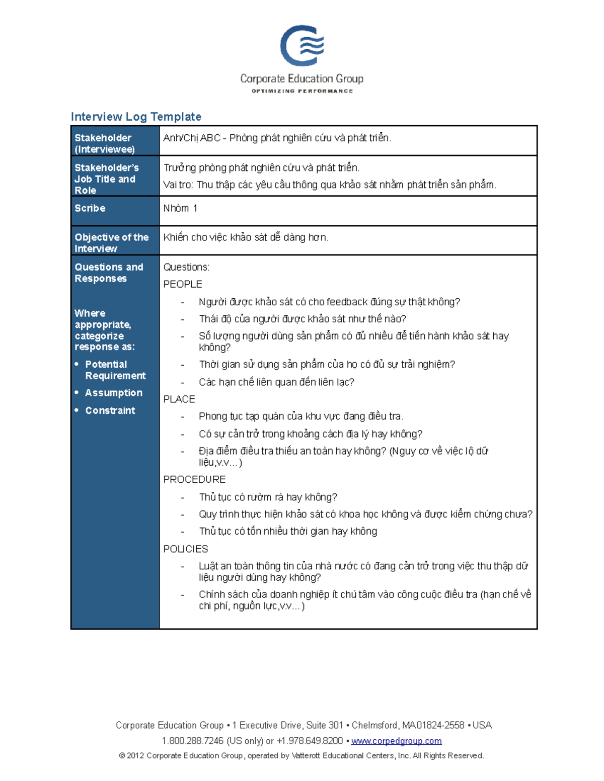 Interview Log Template - Interview Log Template Stakeholder ...