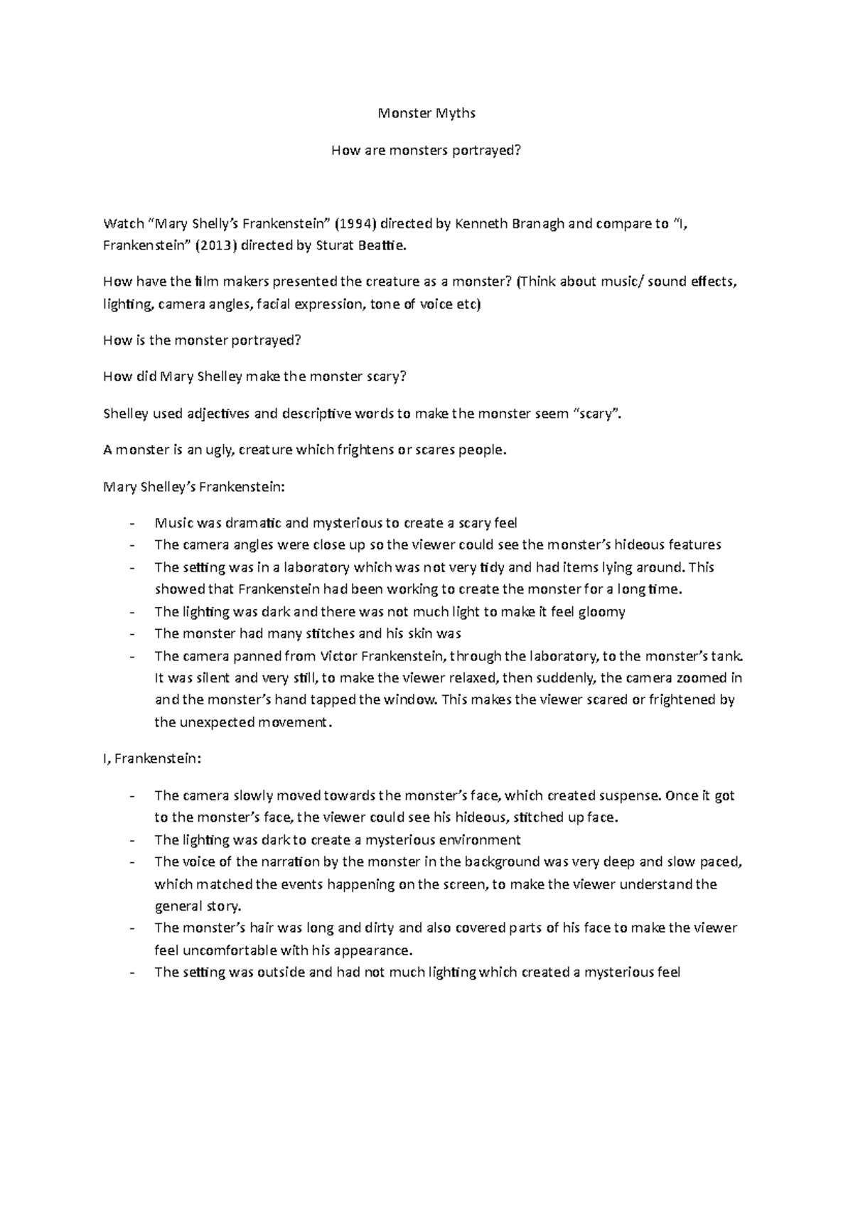 Monster Myths film study - Monster Myths How are monsters portrayed ...