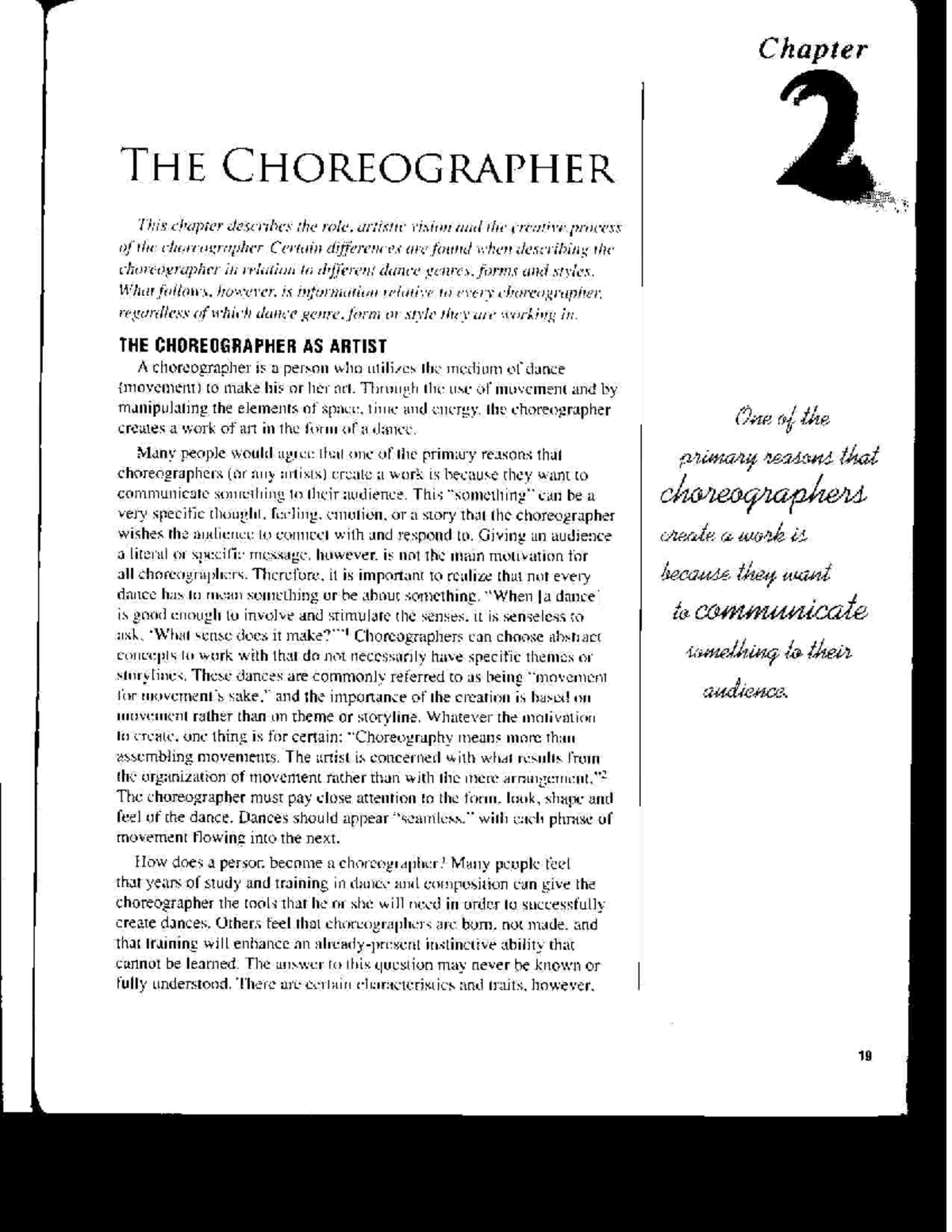 Chapter 2 Understanding Dance - Chapter THE CHOREOGRAPHER This chapter ...